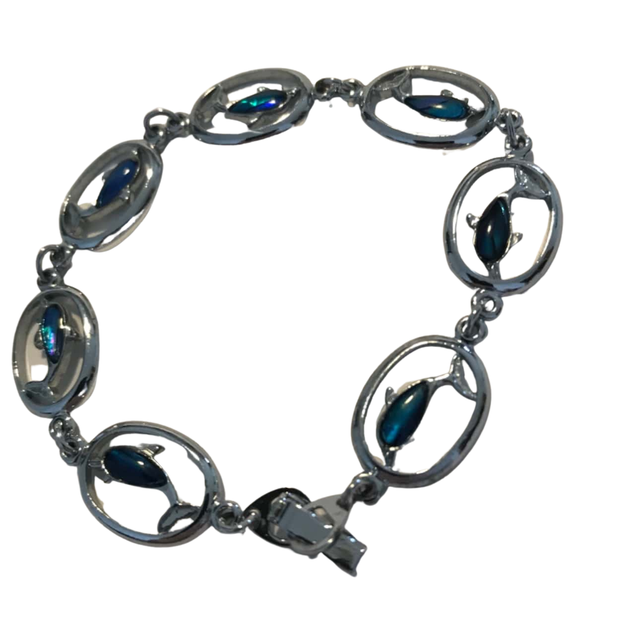 Womens 18 cm Long Silver Metal Dolphin Paua Shell Inlay Bracelet 1678331