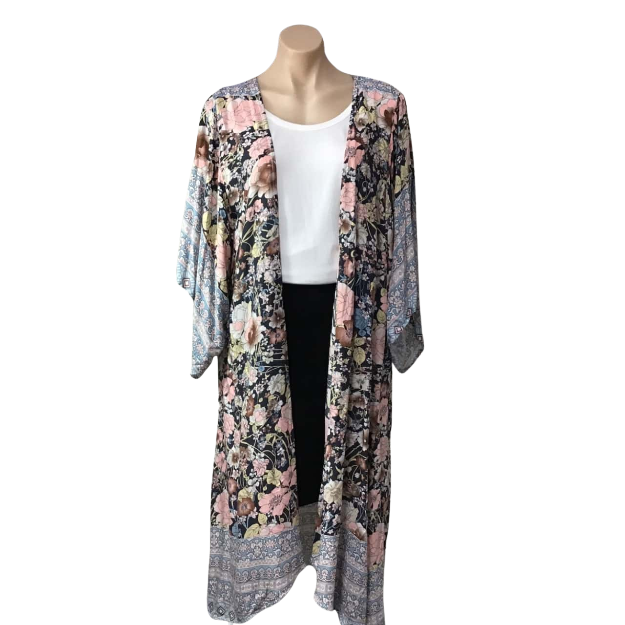 Boho Womens Size M / L Navy Blue / Pink / Blue / Yellow Floral Long ...