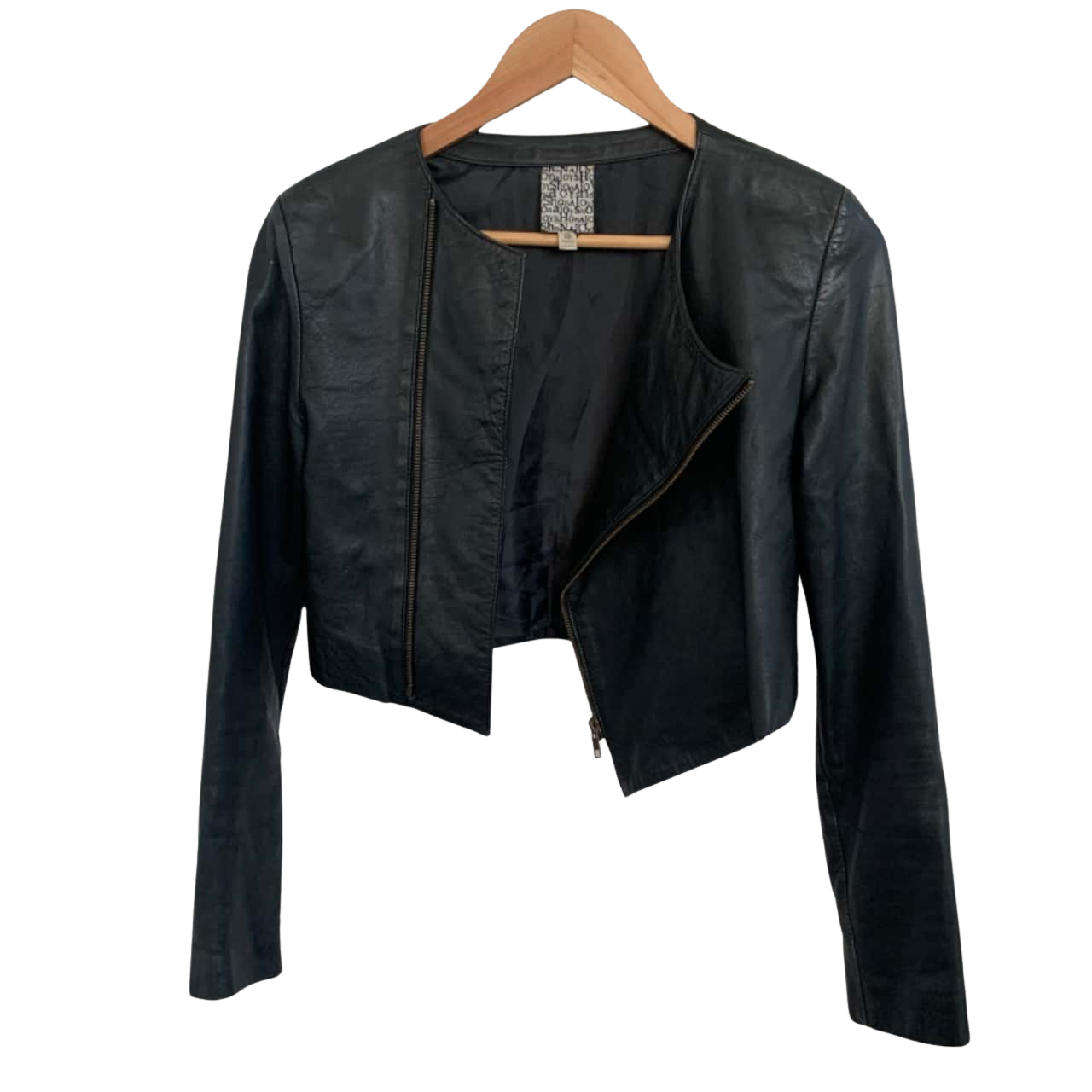 Shona Joy Size 10 Black Cropped Leather Jacket