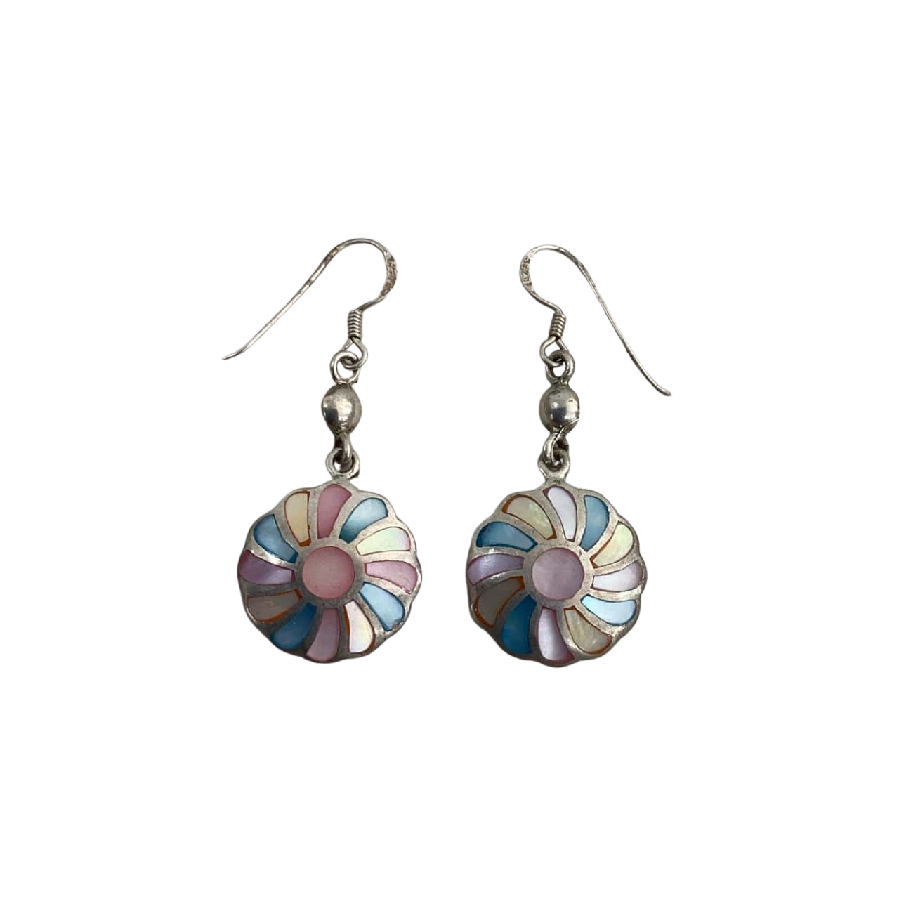 Vintage Womens Earrings Sterling Silver Flowers with Shell Inlay ...