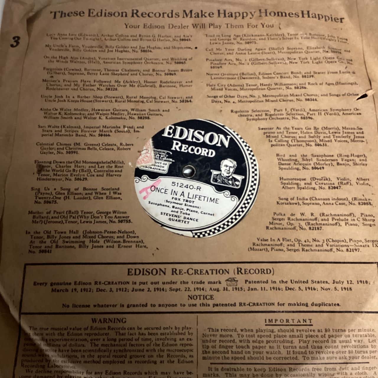 Edison Record Phonograph Record