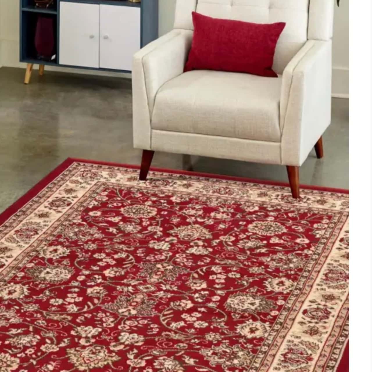 Kashan’s Collection burgandy/crème traditional floor rug 6ft by 9ft