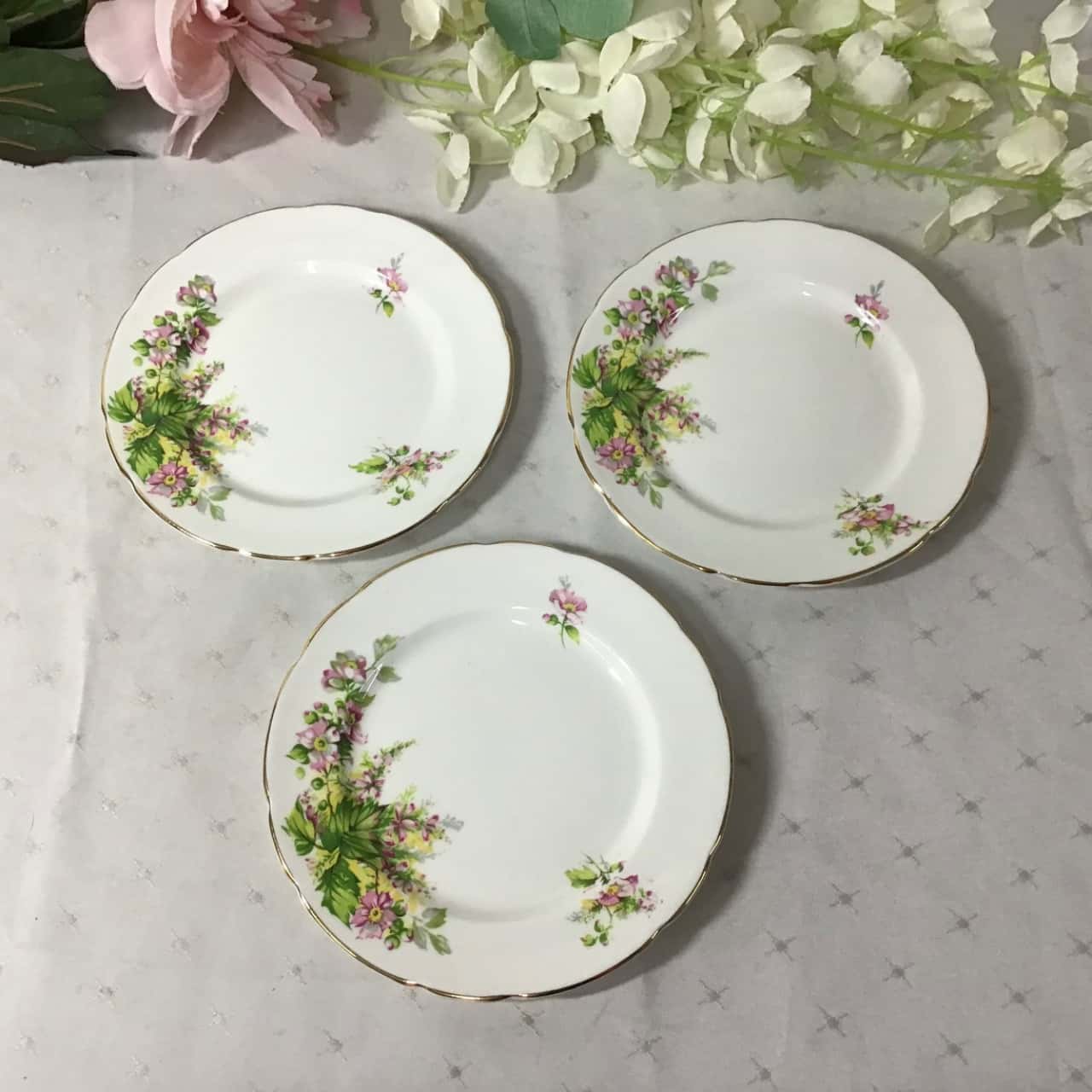 Vintage Old Royal Pink Floral Bone China Side Plates (x 3)