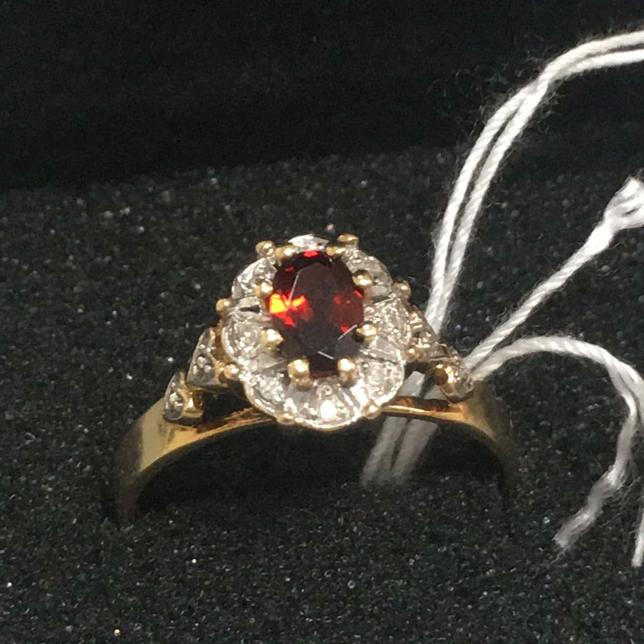 10ct GOLD GARNET RING WITH DIAMONDS STAMP 416 18MM RING DIAMETER(s)