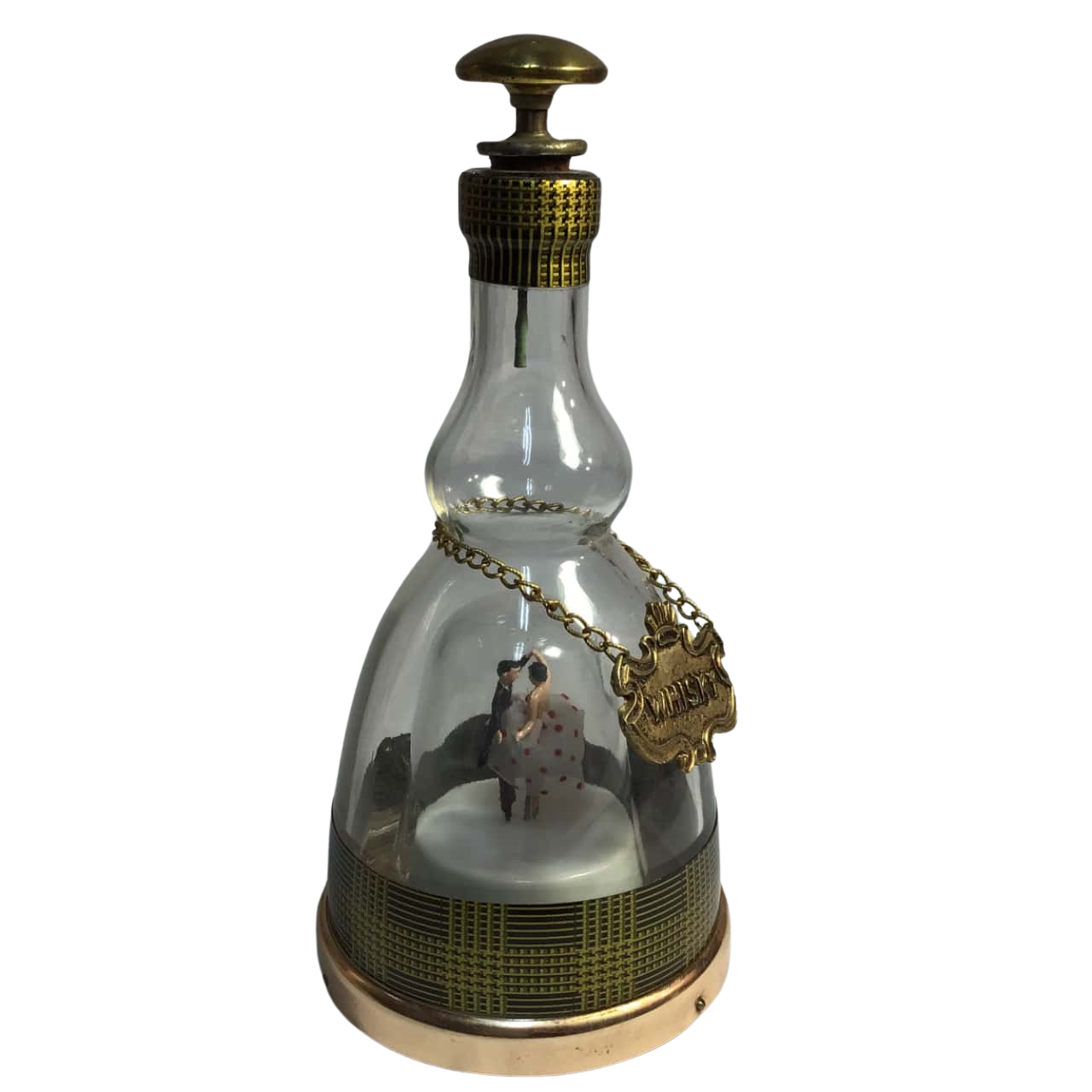 Vintage Musical Bottle Glass Liquor Decanter with Dancing Couple
