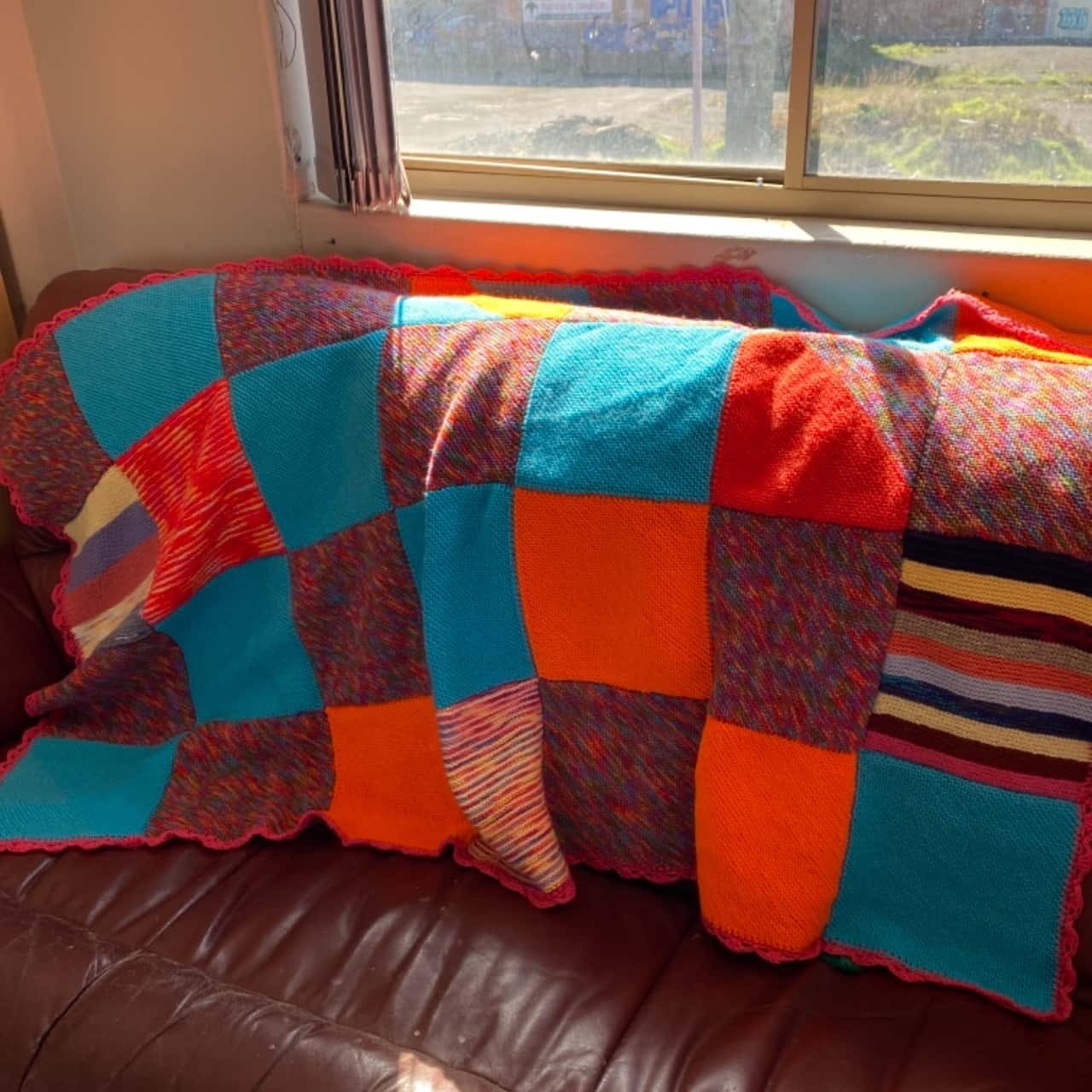 Retro Handmade Knitted Squares Throw 160 x 100cm(s)