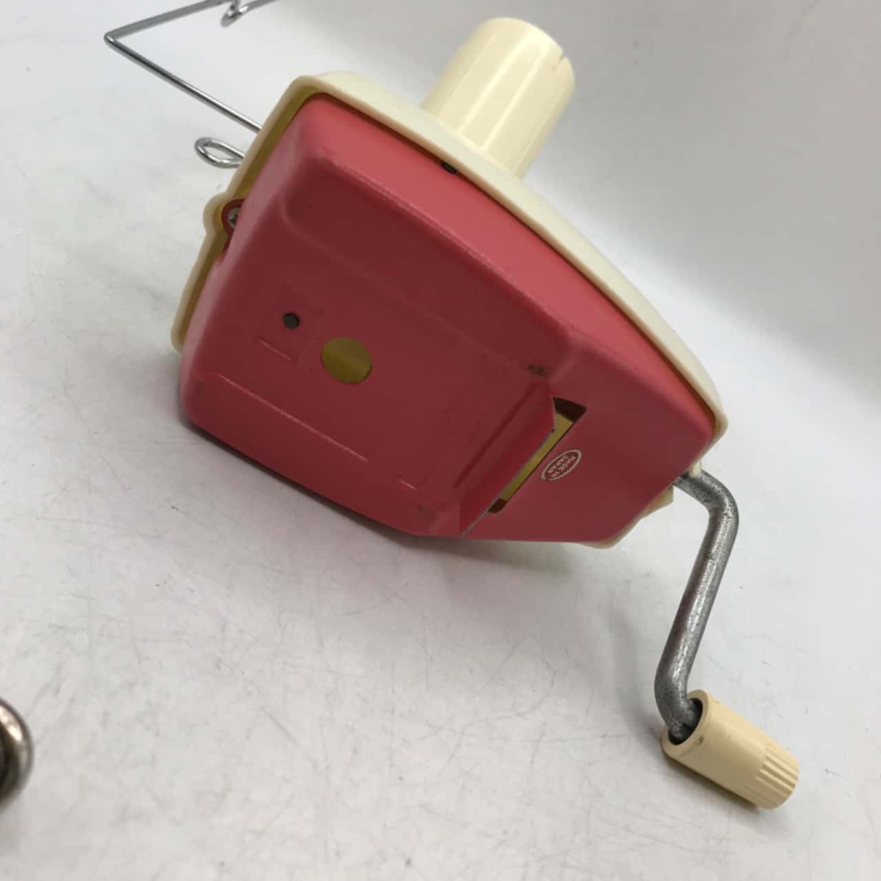 Vintage. Empisal Knitmaster Wool Ball Winder. Coral and cream. Rare find.
