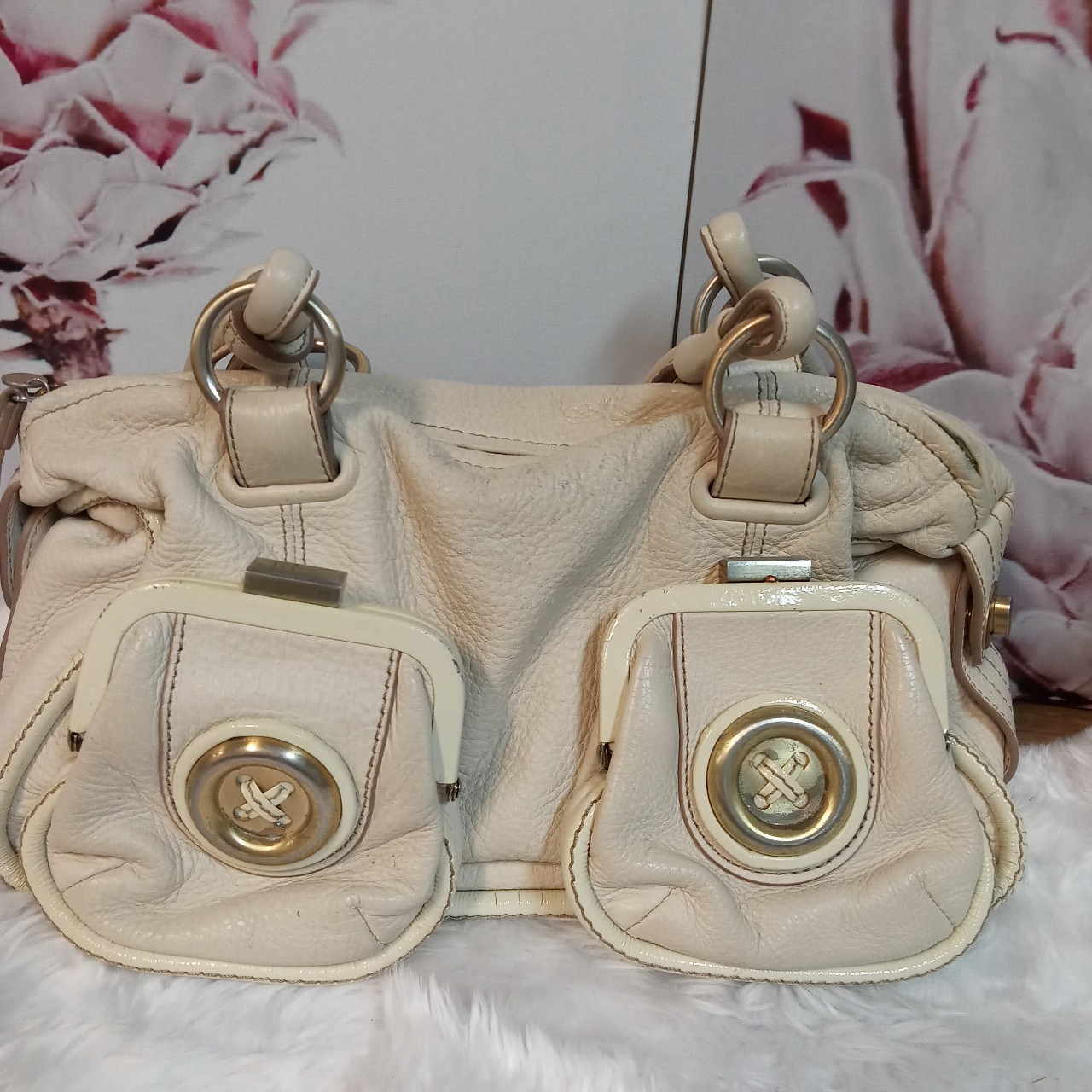 Mimco Womens Genuine Leather Cream Handbag(s)