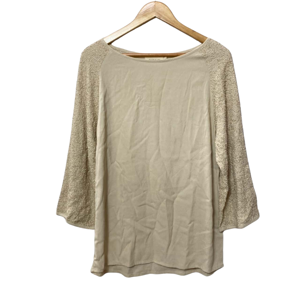 Women’s Charlie Joe Size S Cream Top with Sequin Sleeves(s)
