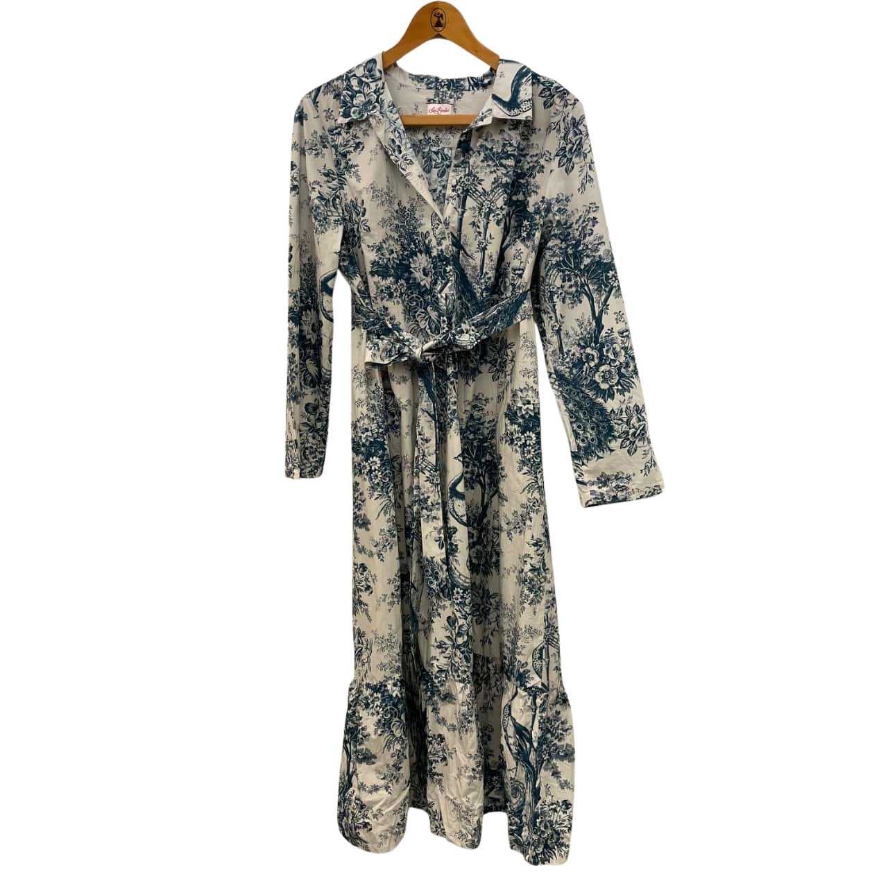 Leona edmiston Womens Size 3 Long Sleeve Dress Blue / Cream (s)