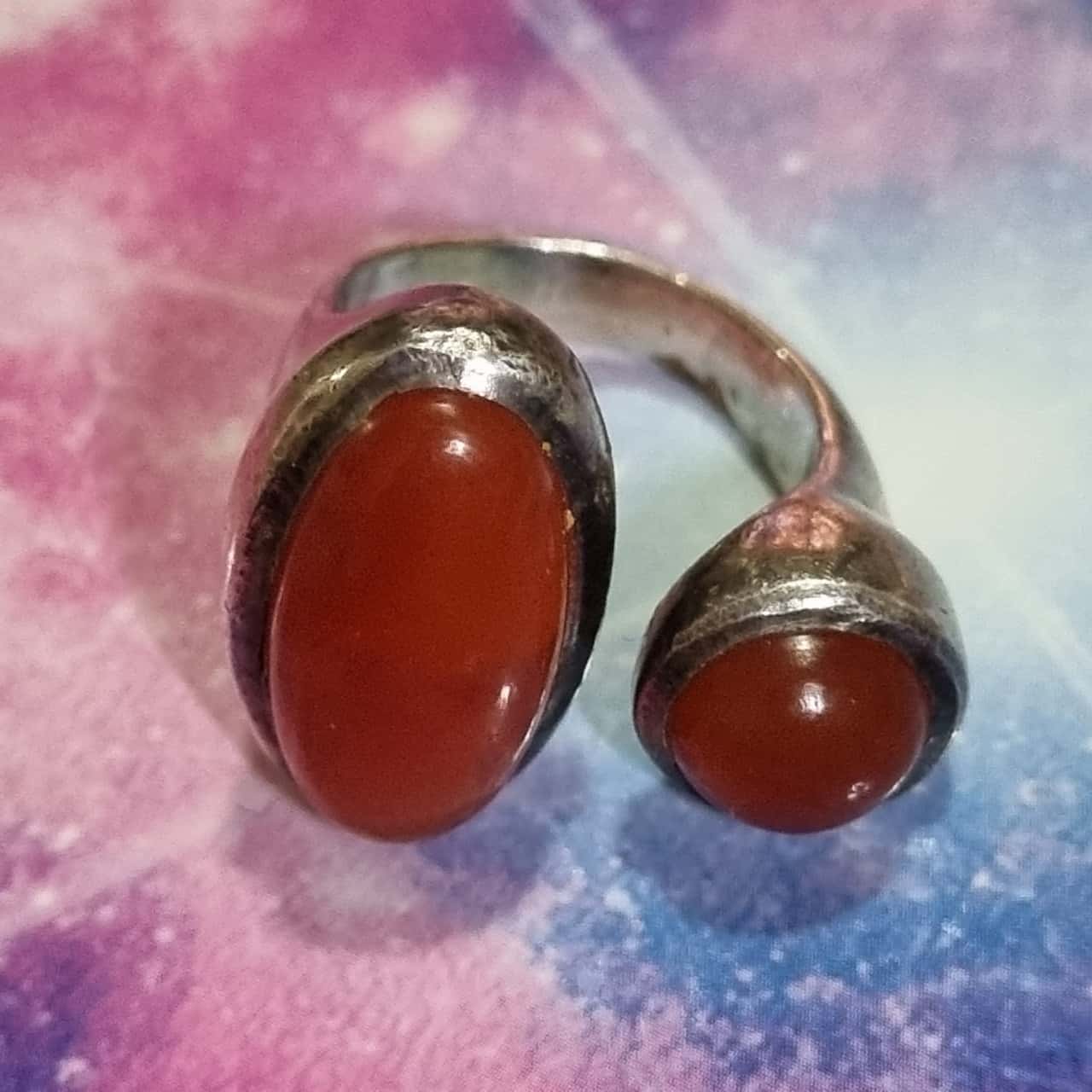 Womens Hand made Silver ring with Orange Polished Stones(s)
