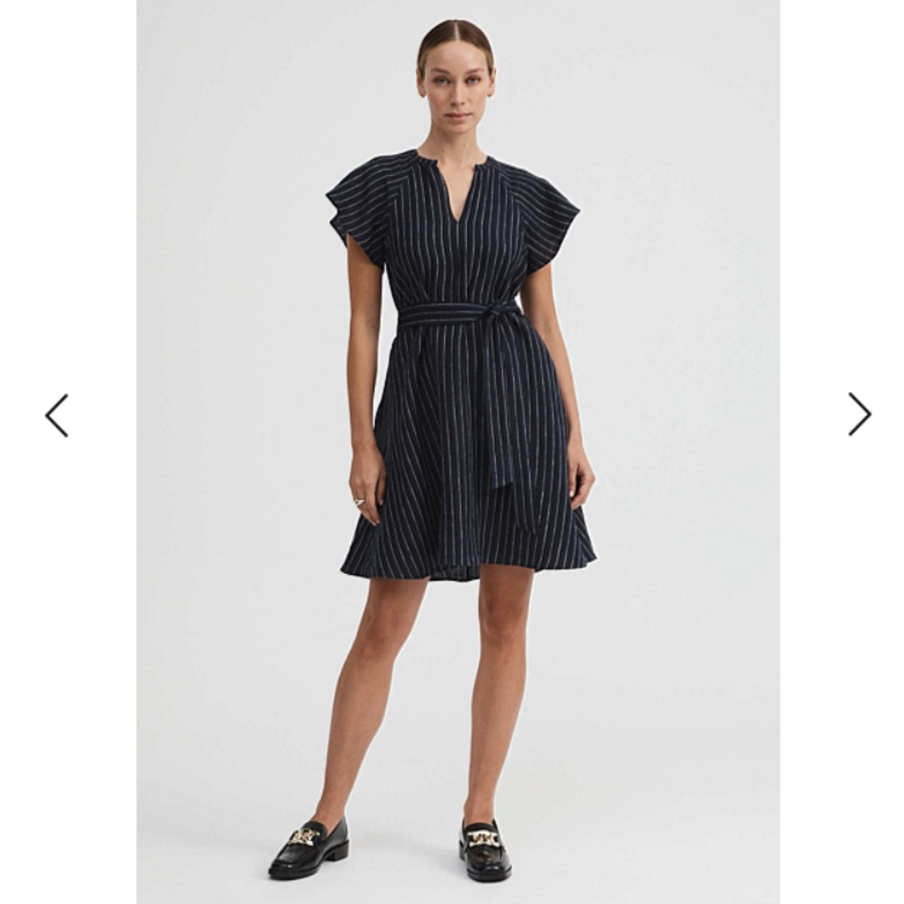 Witchery Navy Linen Pinstripe A-Line Dress Size 10 / M (s)