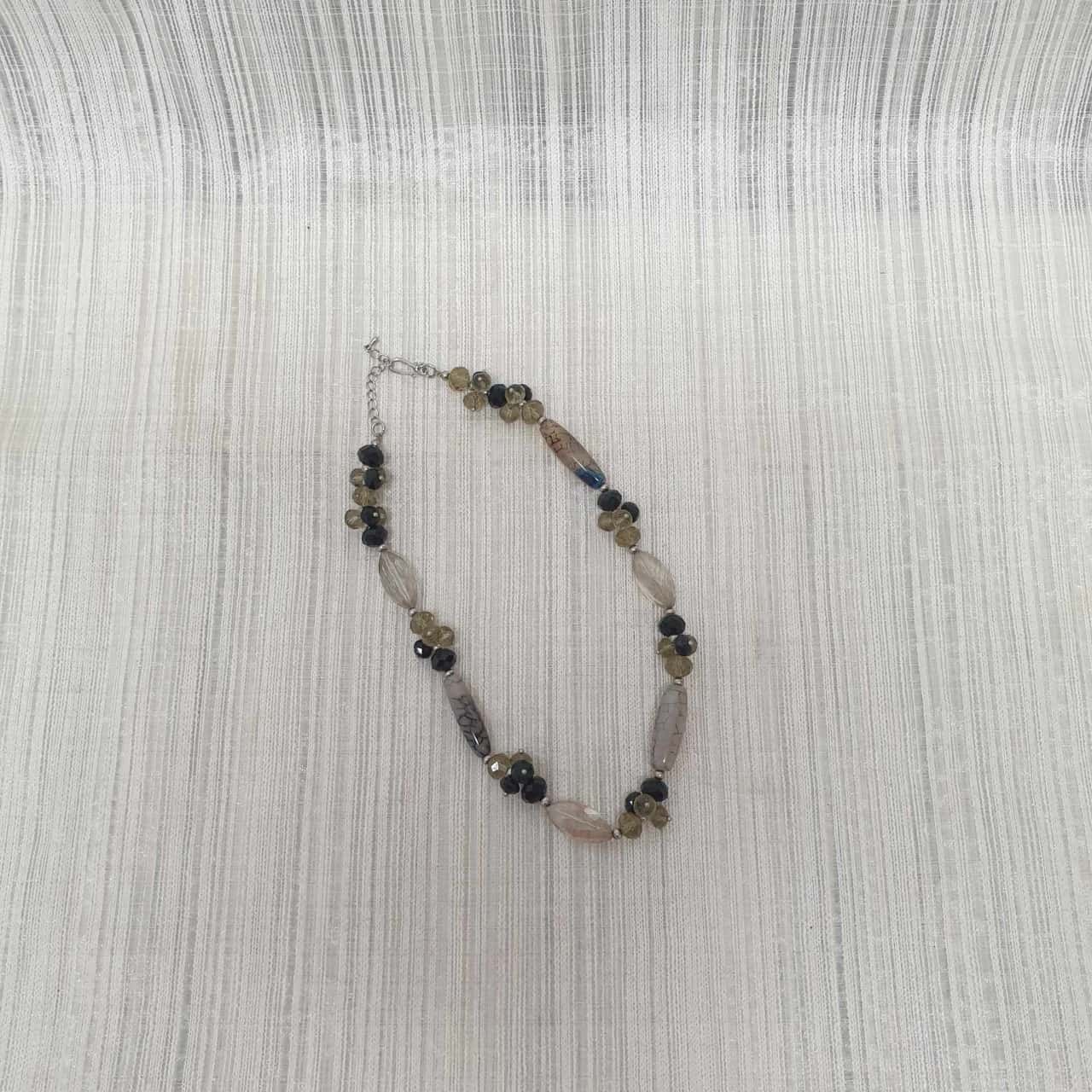 Elegant Long Grey with Black & Grey Alternate Cluster Beads /Silver ...