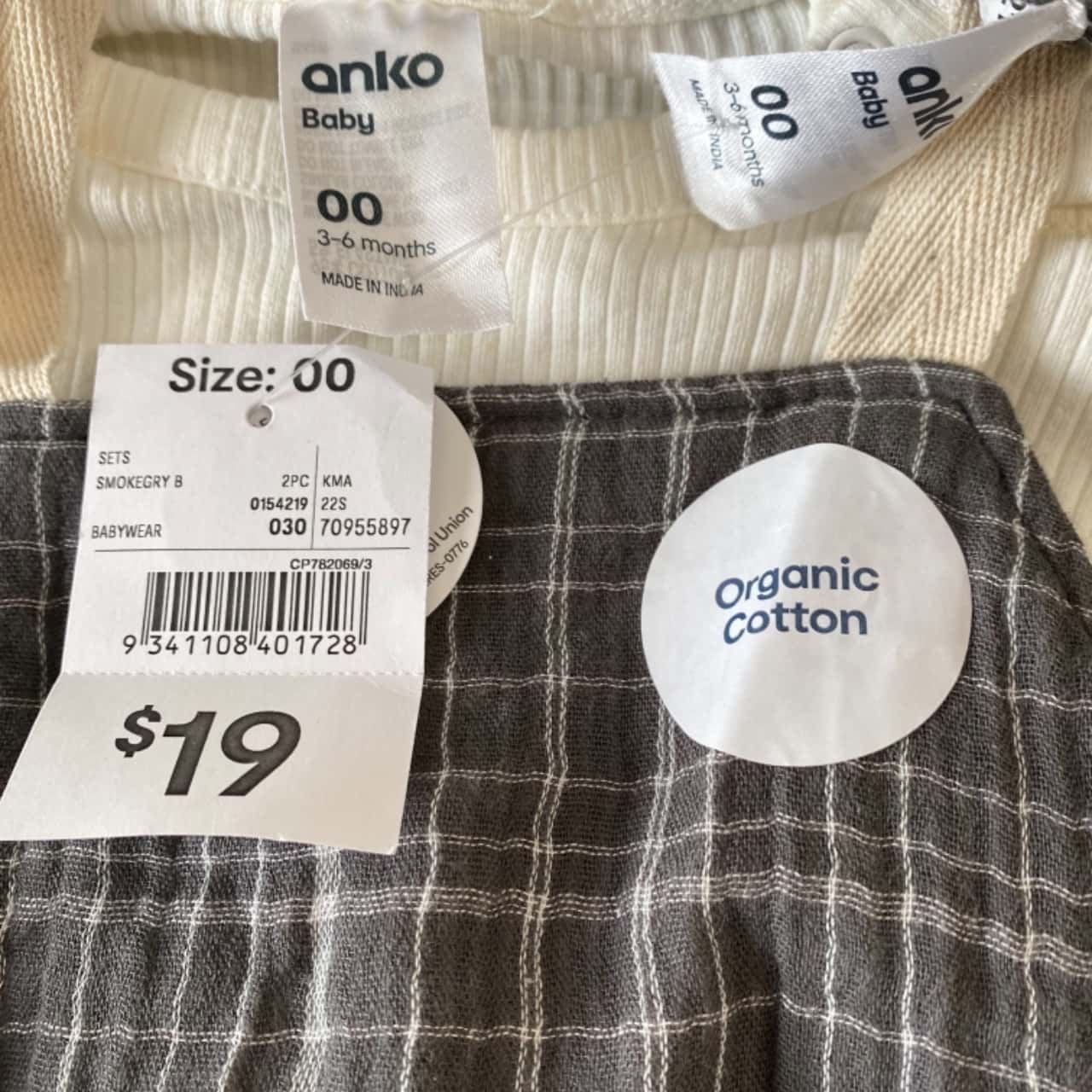 Anko 3 piece Jumpsuit Size 00 (3-6m)Grey/Cream (s)