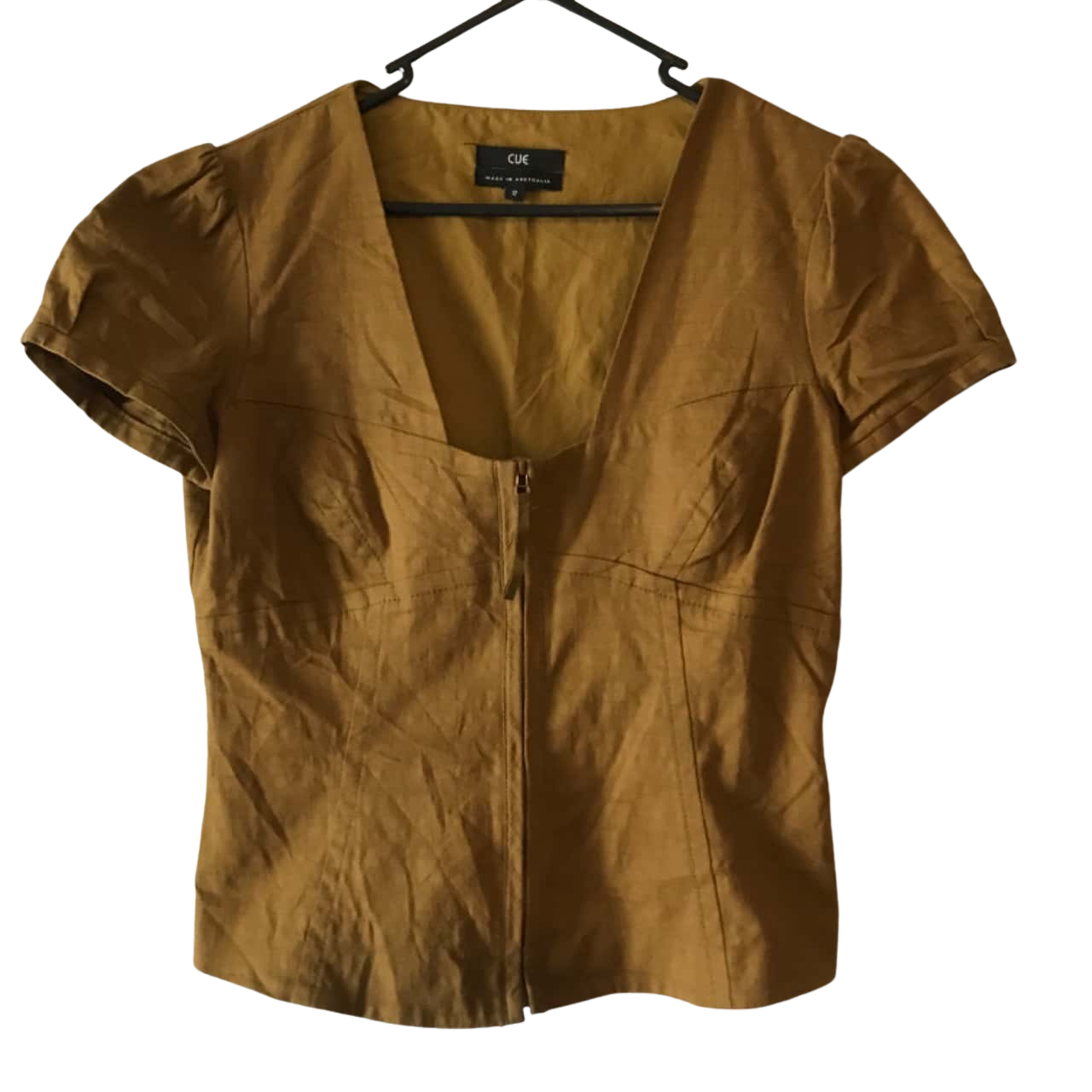 Cue Womens Size 12 Short Sleeve / Zip Through Gold Top Suit Corporate ...