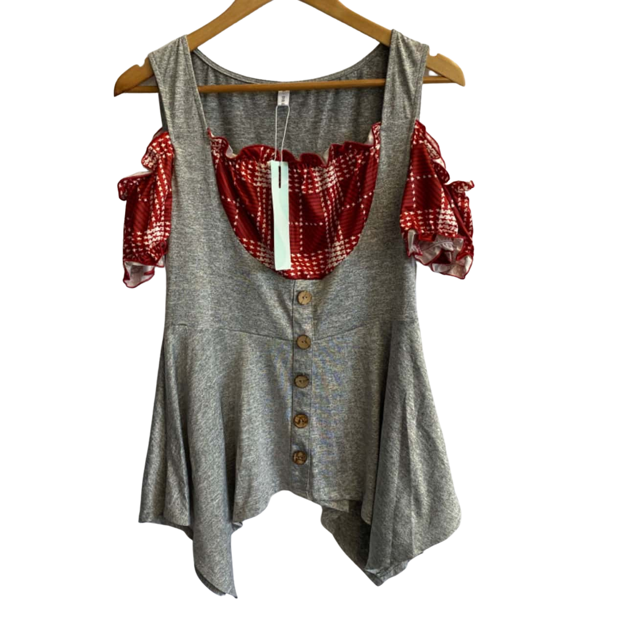 Dressfo Womens Size Xl Off Shoulder Short Sleeve Grey Red S