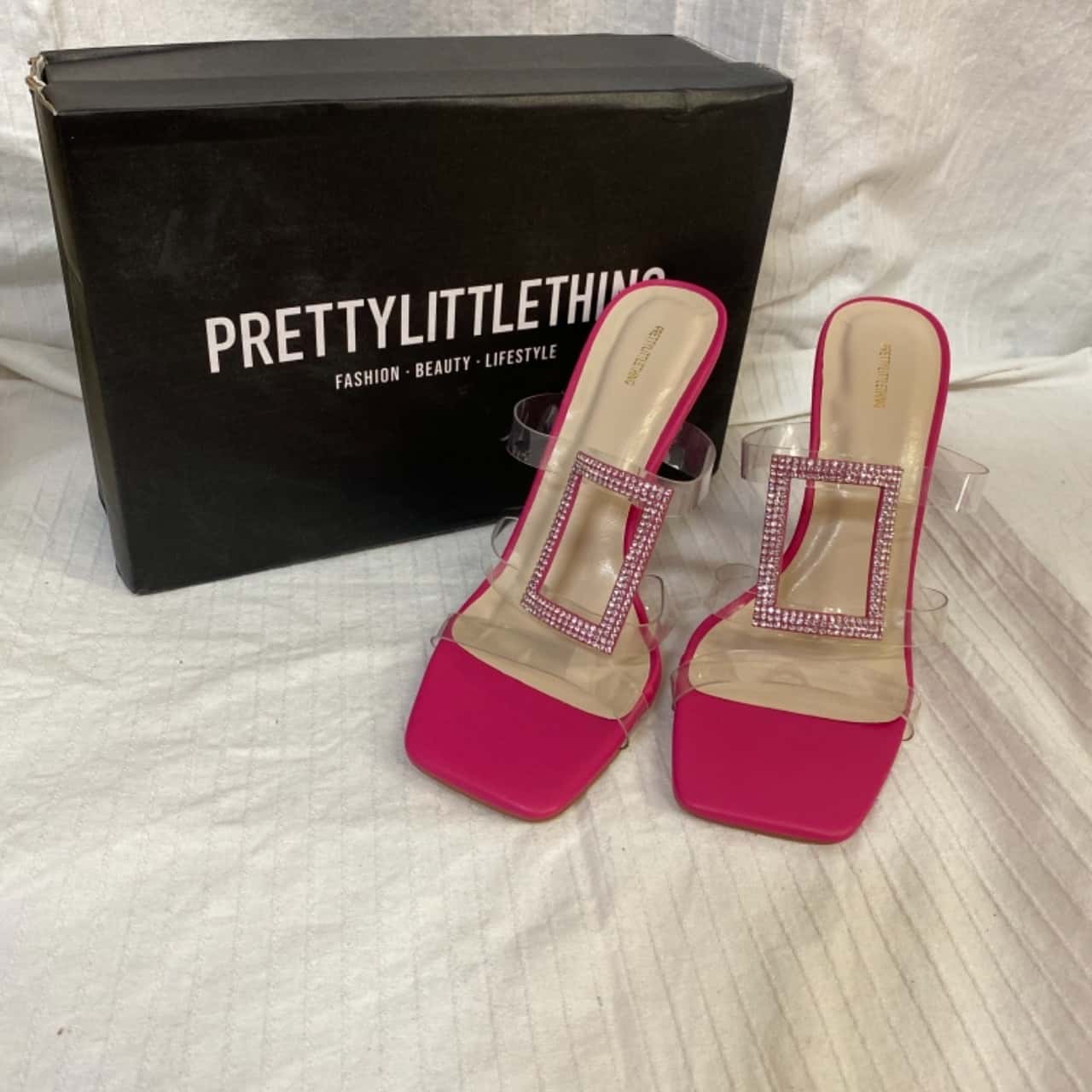 Pretty Little Thing Womens Size 8 Heels Pink Square Toe (s)