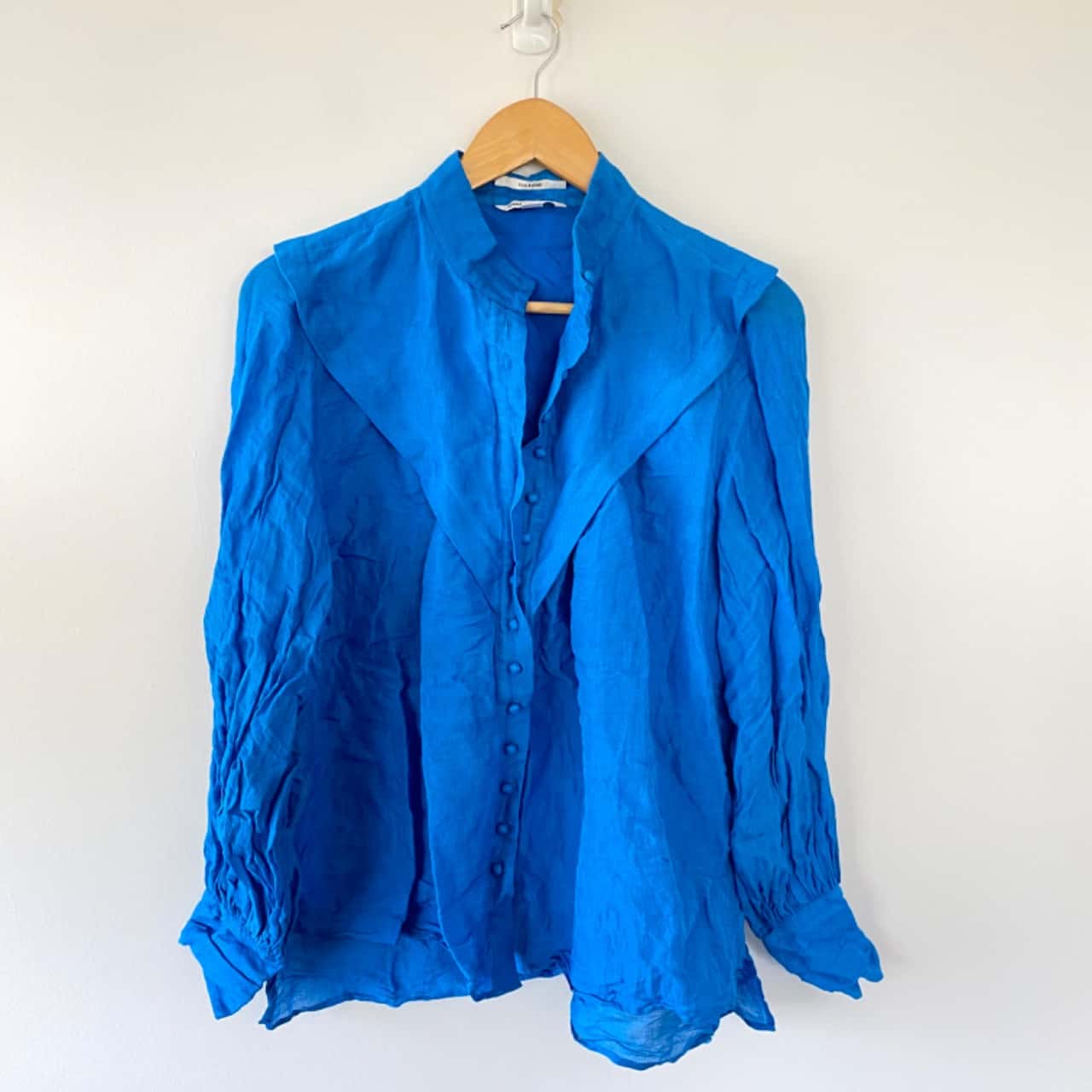 Country Road Blue Button Up Long Sleeve Silk Blend Shirt Top Size 8 / S (s)