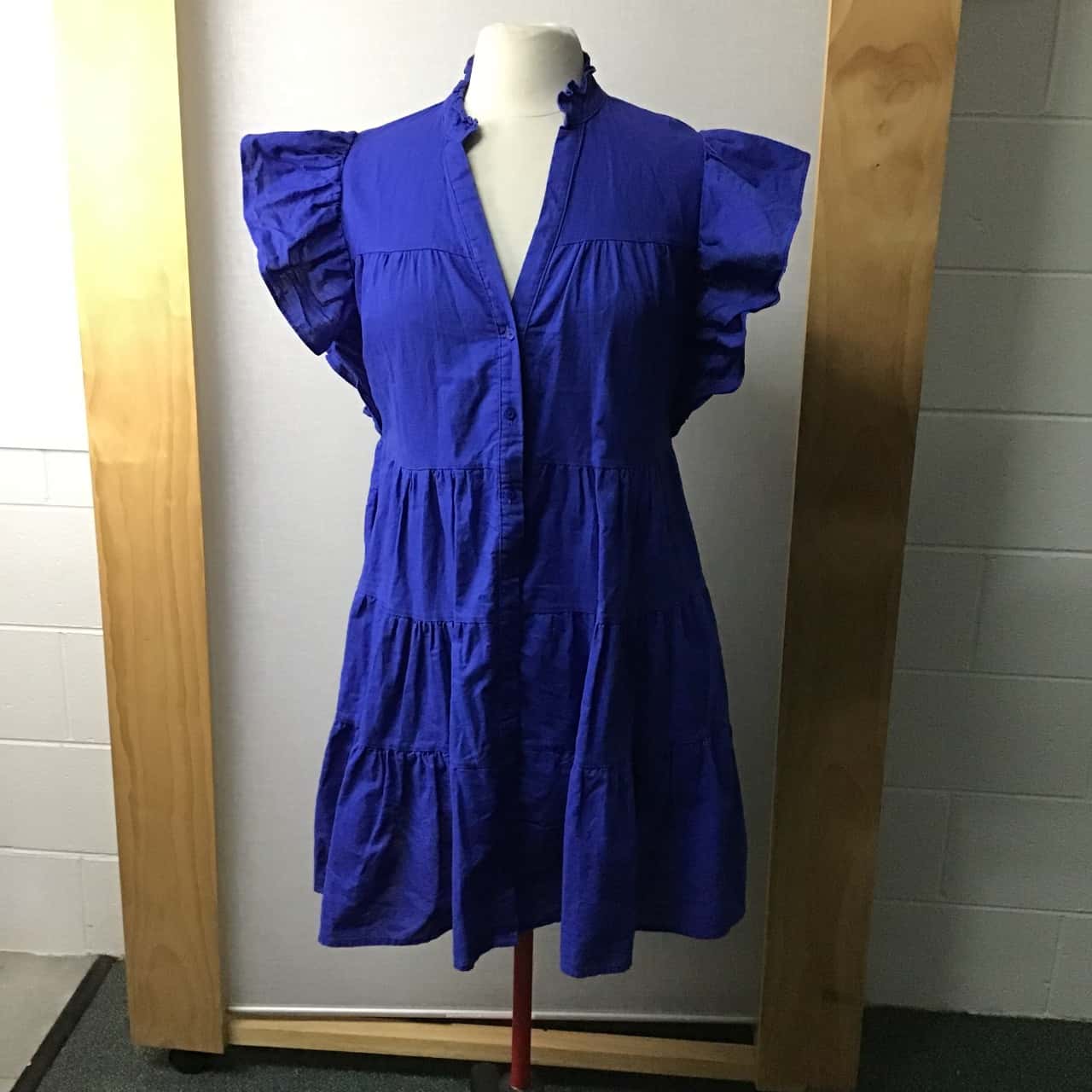 Linen Lux Womens Size S/M Cotton/Linen Babydoll Bright Blue Tiered Dress(s)