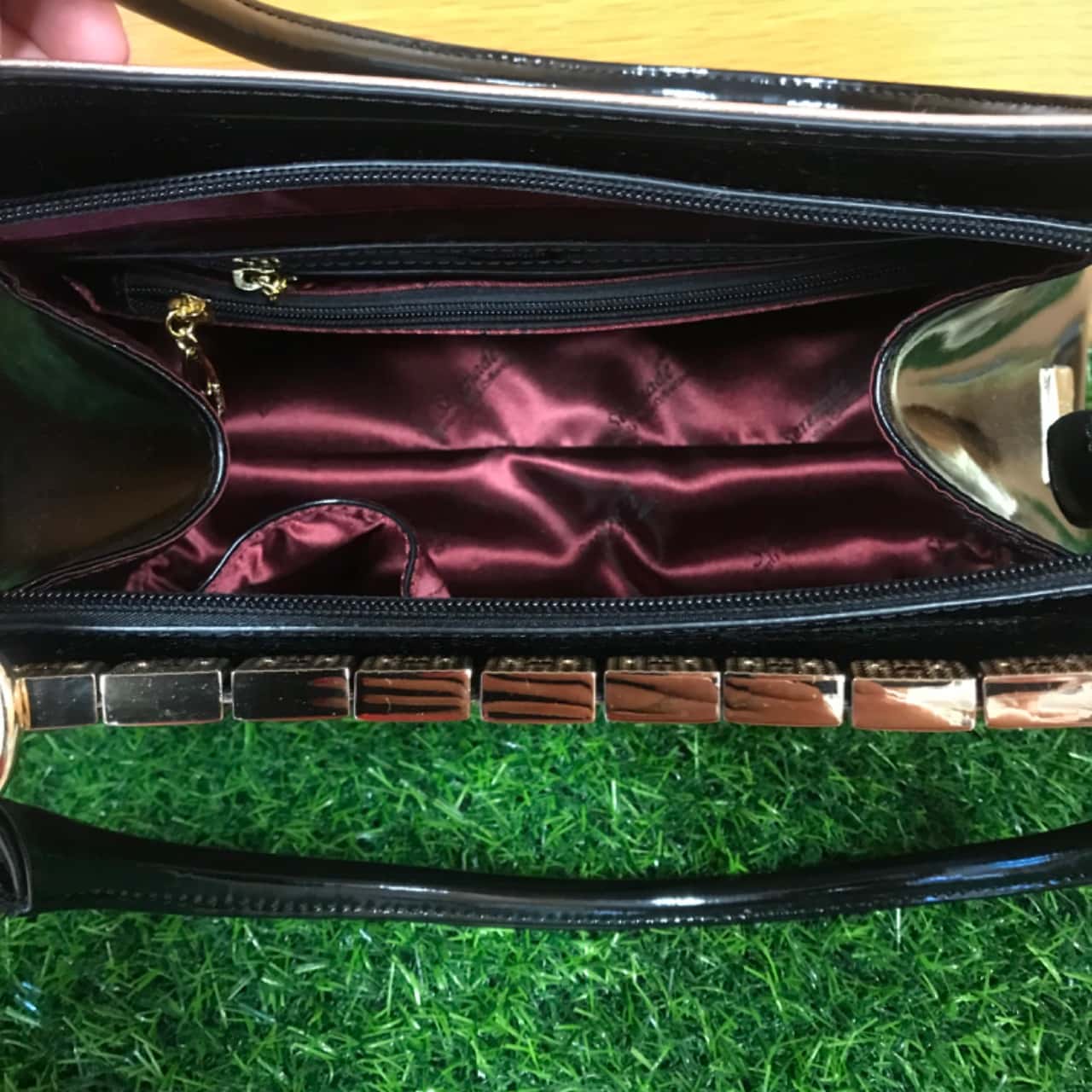 Serenade Black & Rose Gold Patent Leather Structured Handbag(s)