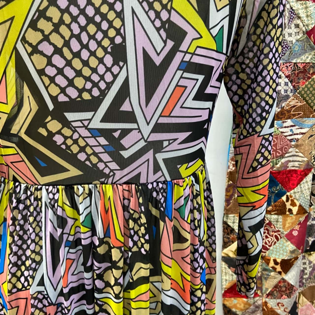 Gorman Long Sleeve Printed Sheer Mesh Dress Size 14 Midi Dress Black ...