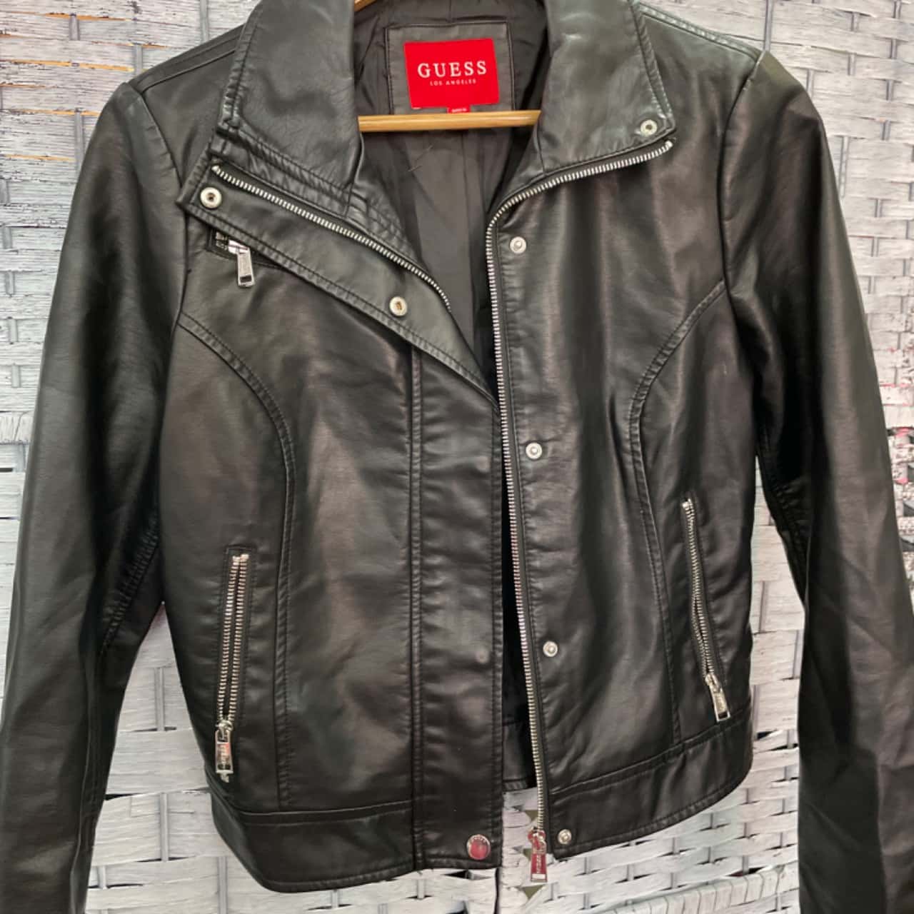 Women’s Guess Black Leather Jacket Size S (s)