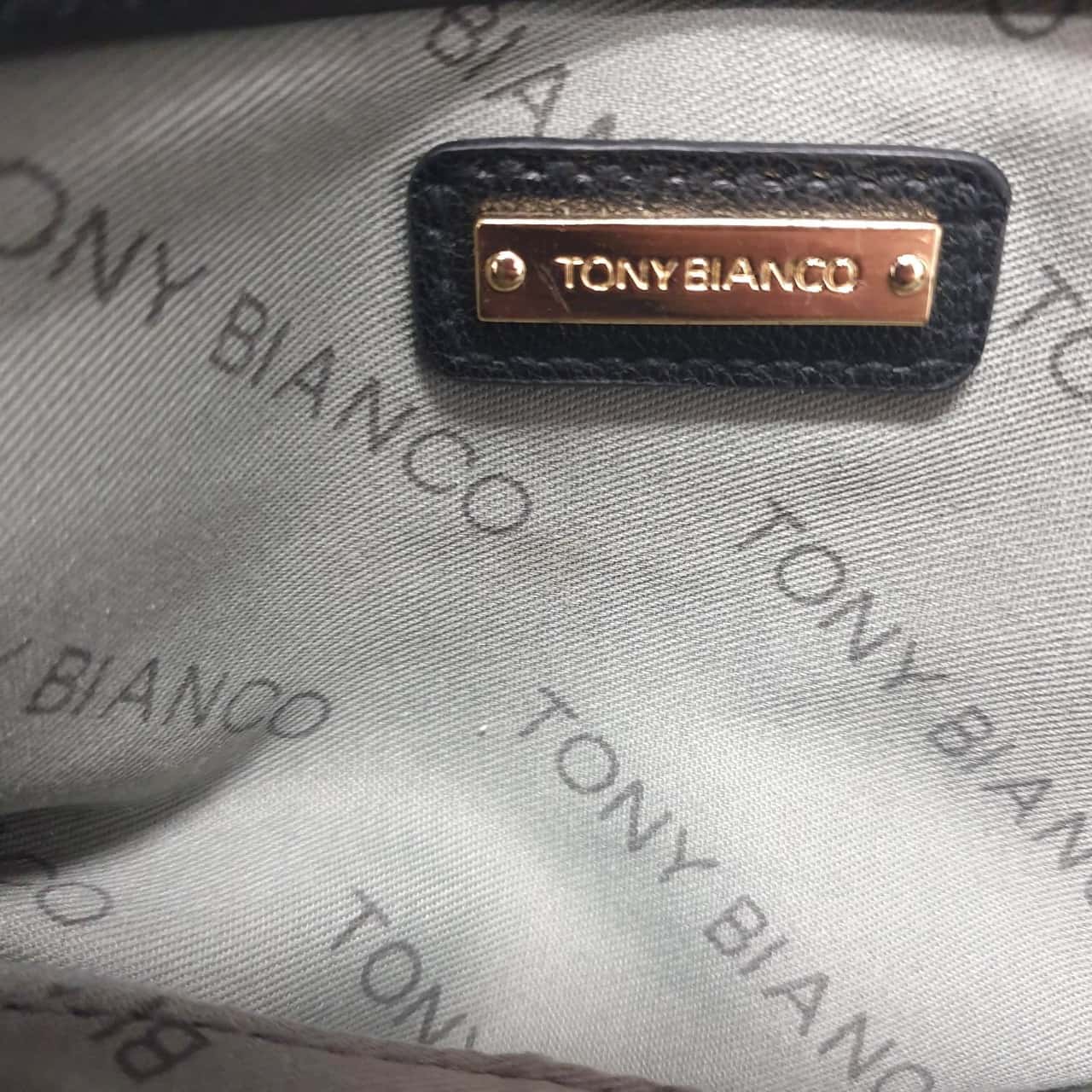 Tony Bianco Classy & Timeless Black Leather Handbag with Gold Tone Hear ...
