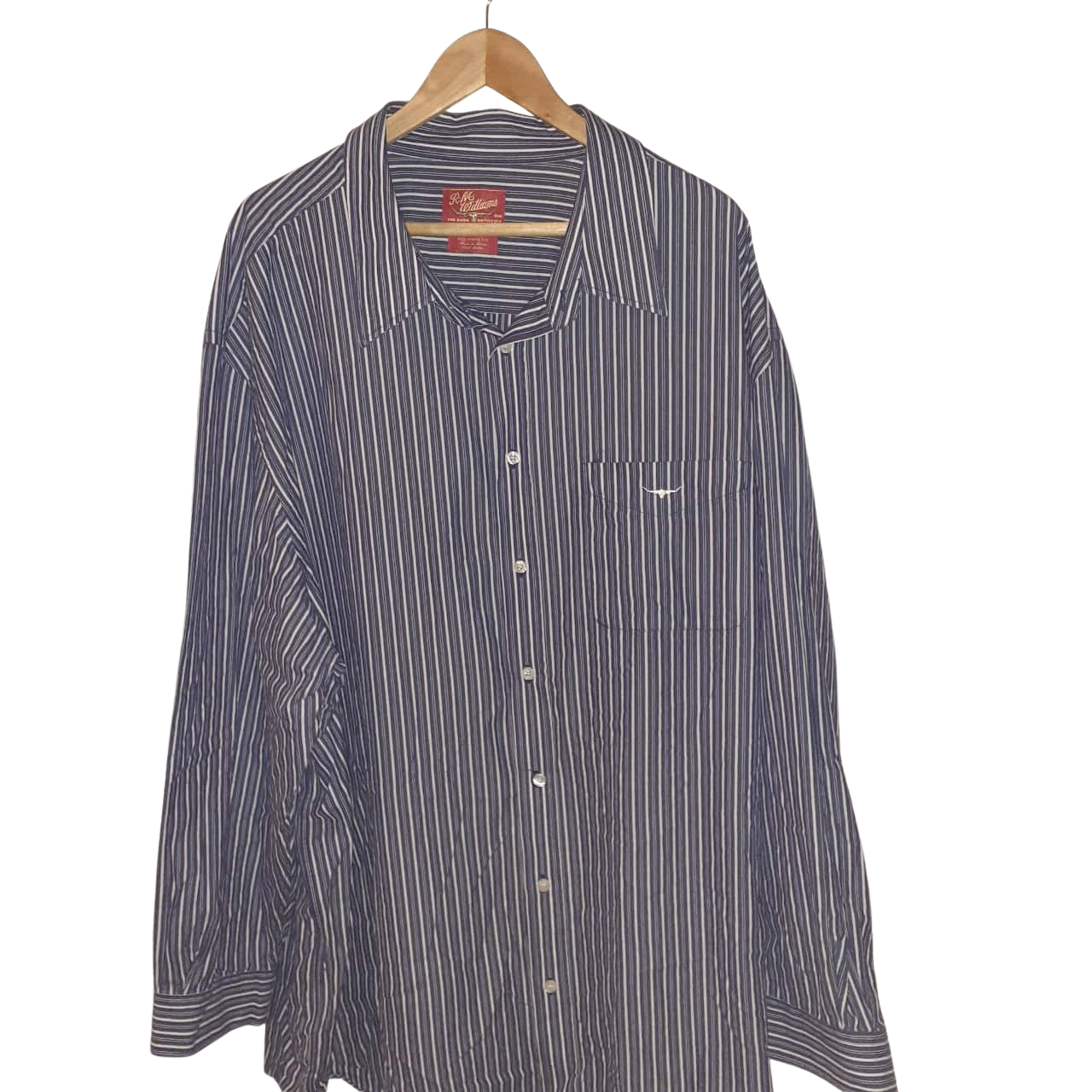 RM WILLIAMS Mens Size 4XB Long Sleeve Blue // White Striped Shirt(s)