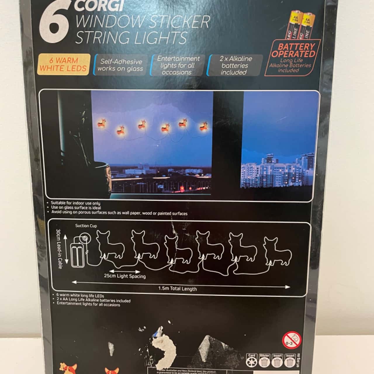 Arlec 6 Corgi Window Sticker String Light