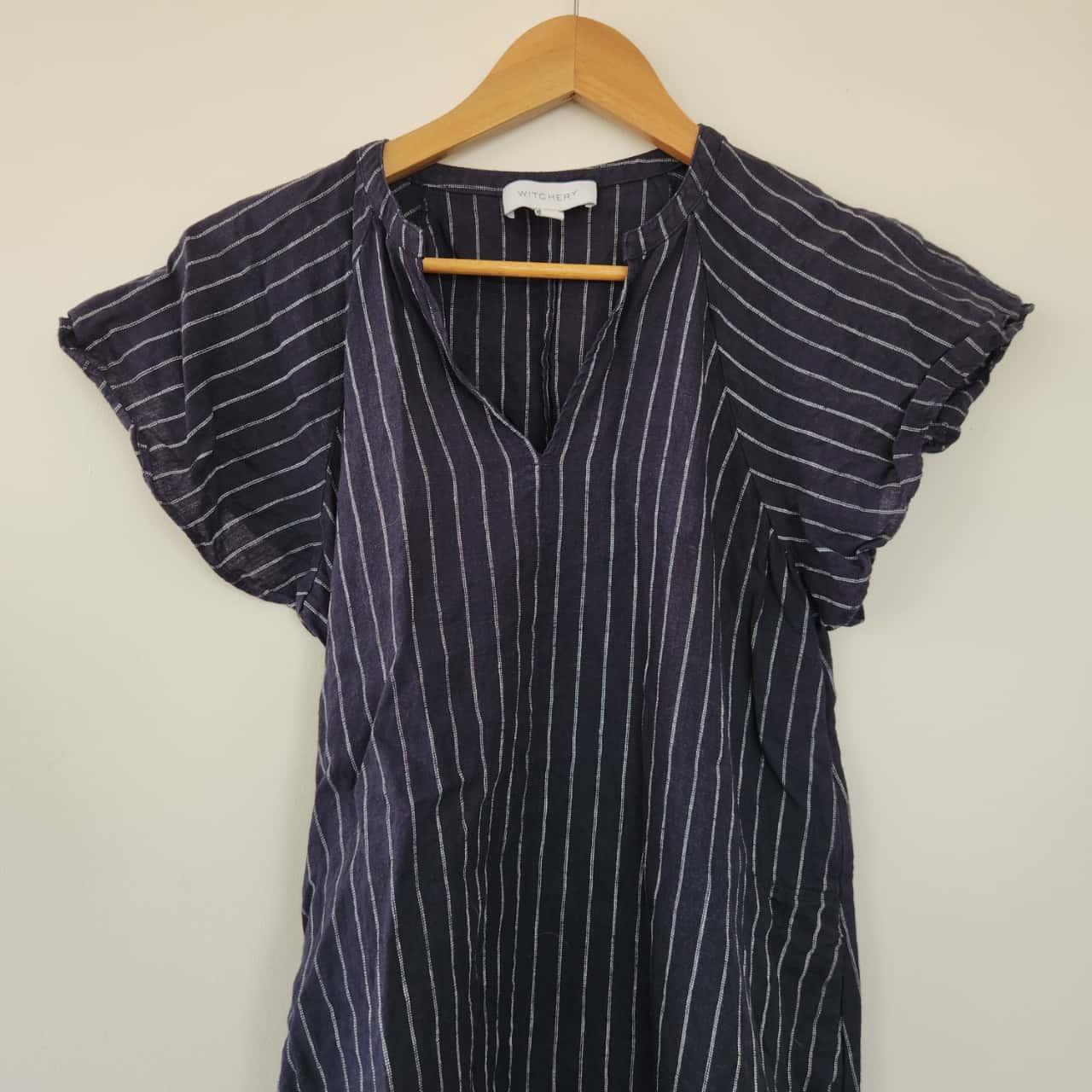 Witchery Navy Linen Pinstripe A-Line Dress Size 10 / M (s)