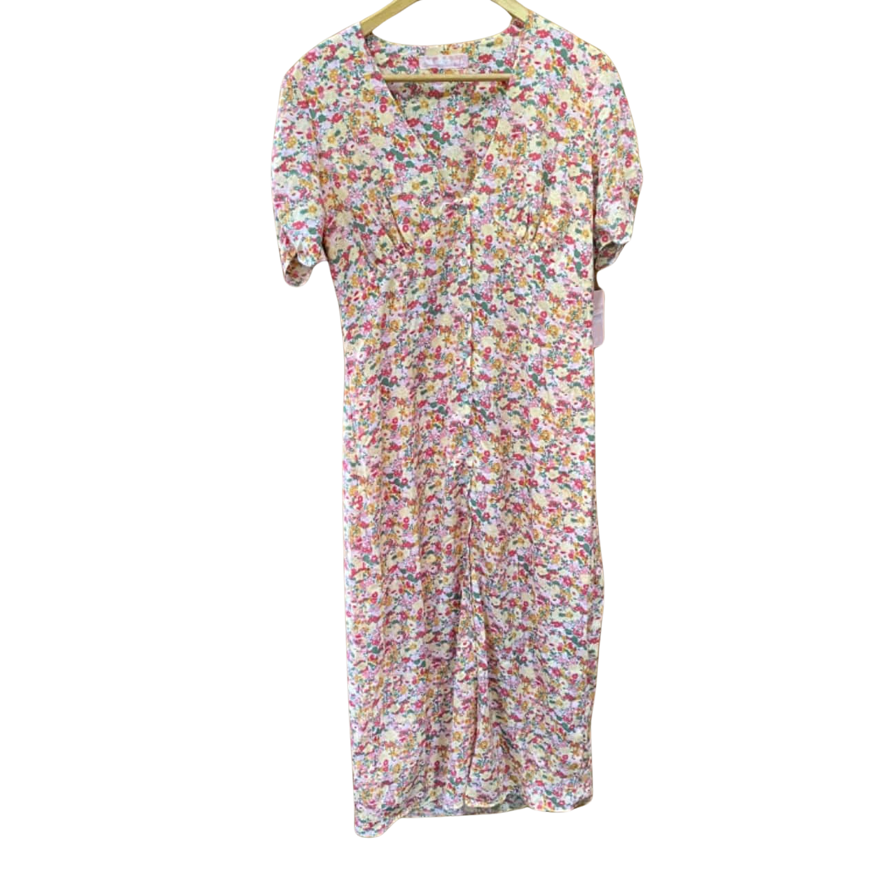 Lulu And Rose Floral Buttoned Short Sleeve Midi Dress Size L S