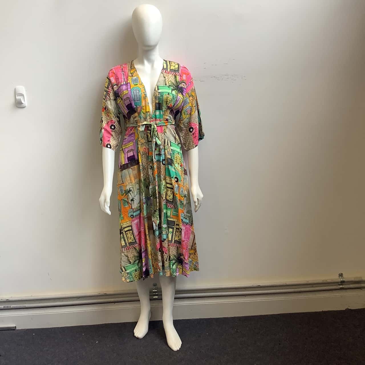 No Brand Womens AUS Size 8 Patterned Midi Dress Multicoloured (s)