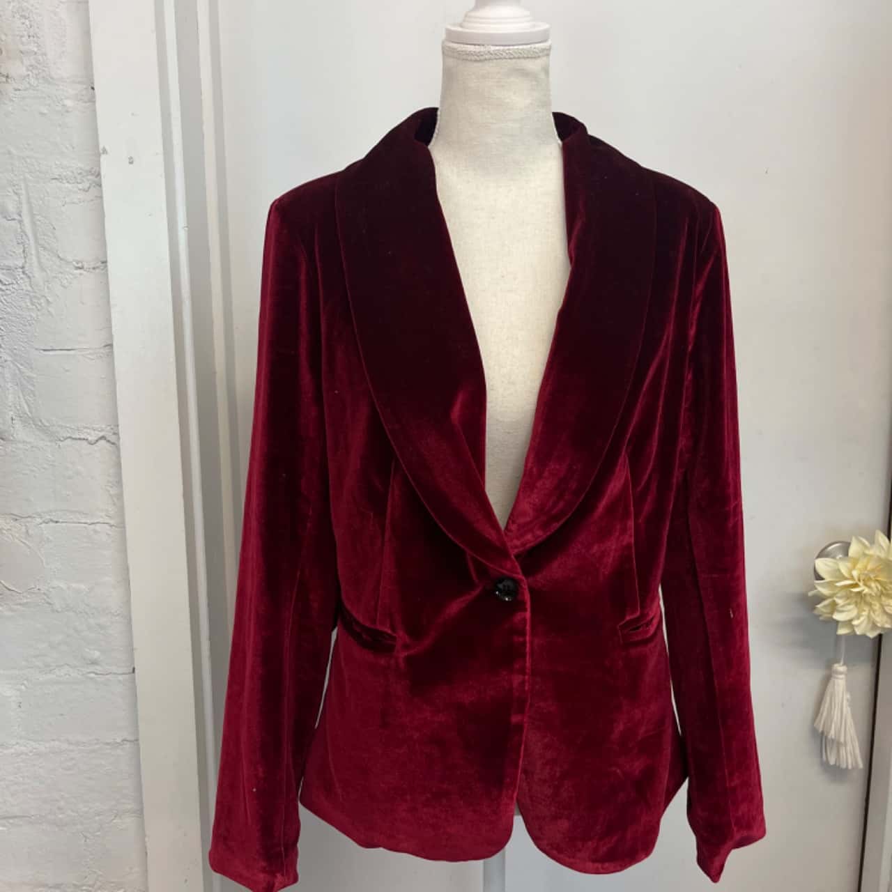 Allegra K Ruby red Velvet look Blazer. Size M(s)