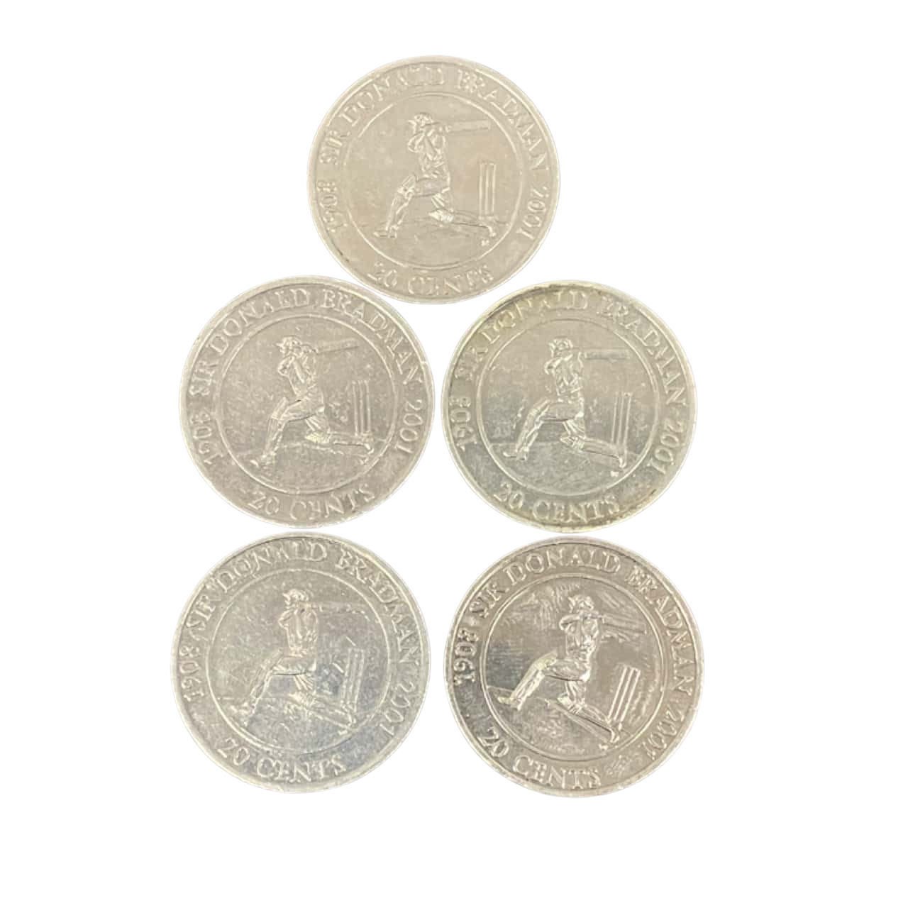 x5 Sir Donald Bradman 2001 20 Cent Coins