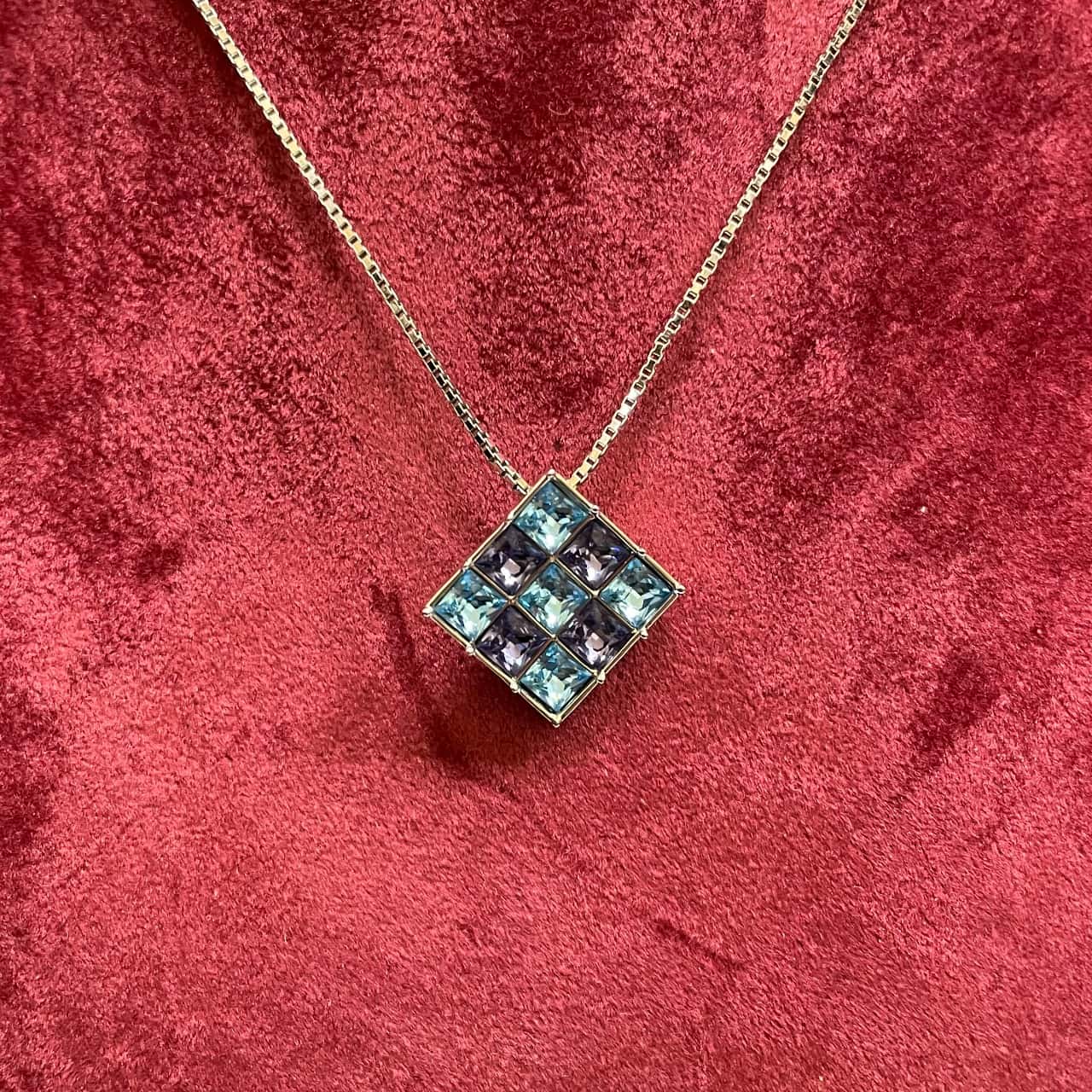 Swarovski Women's Necklace with Square Pendent with Blue and Purple ...