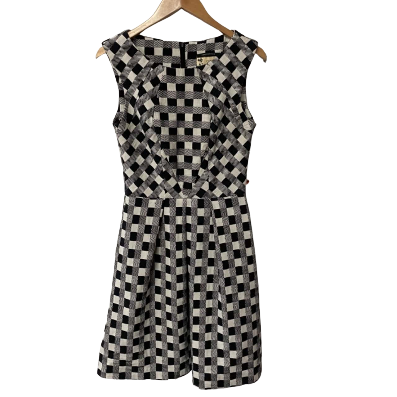 Cue Womens Size 8 Sleeveless Dress Black / Checked / White (s)
