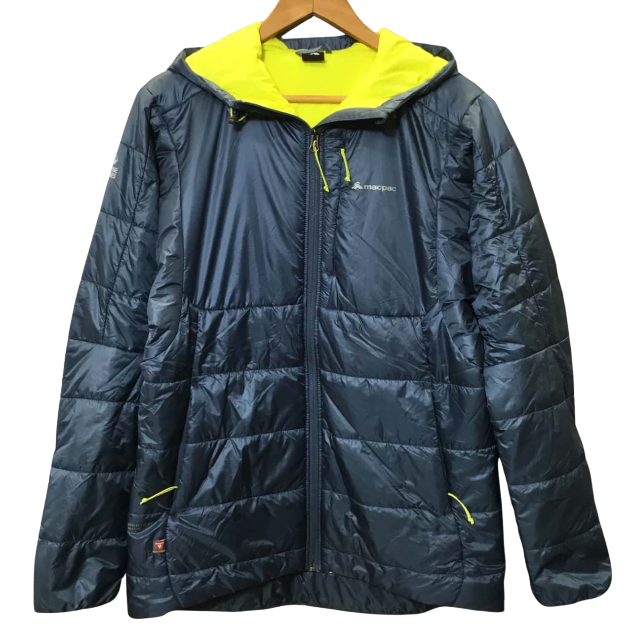 Macpac Mens Size L Metallic Blue Hooded Puffer Jacket (s)