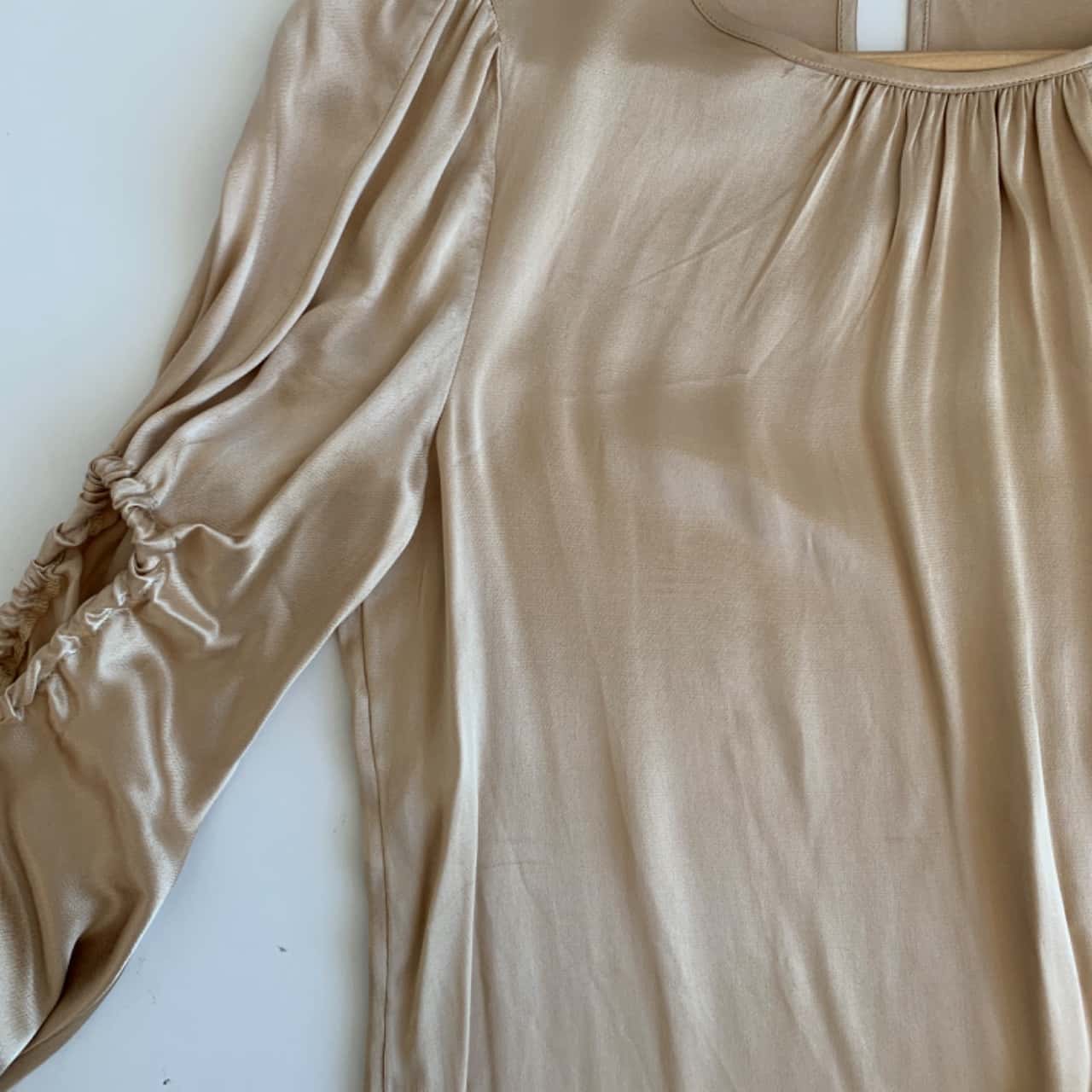Wayne Cooper Size 8 Ruched Sleeve Gold Satin Top(s)