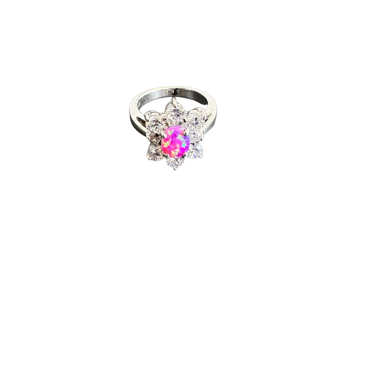 Women's 925 Hallmark Silver Ring with Clear Gemstones and Pink Opal ...