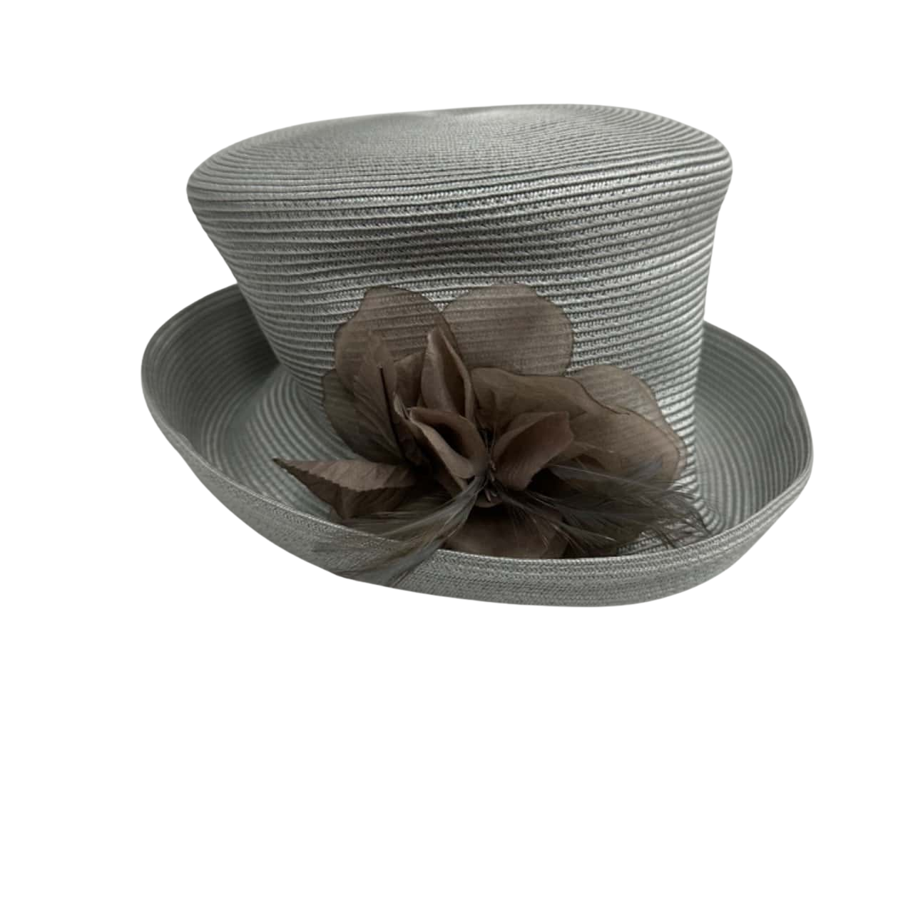 Gregory Ladner Womens Grey Hat with Brown Flower/Feather Trim