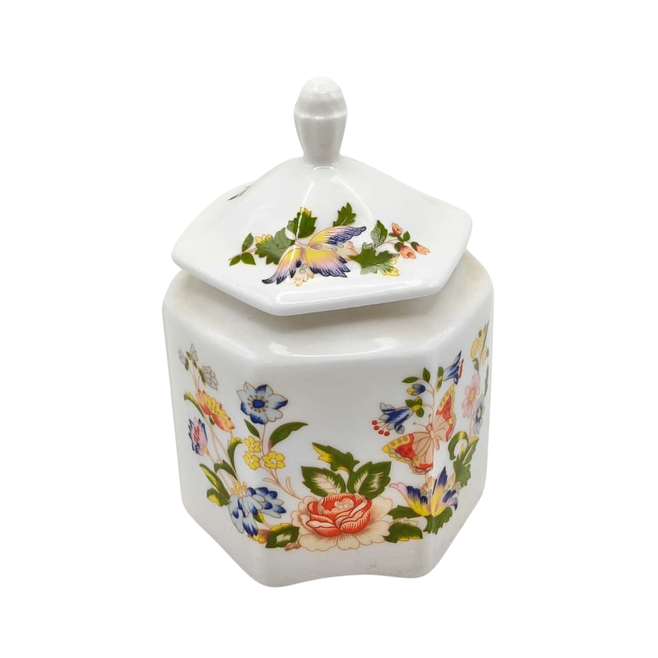 Aynsley "Cottage Garden" Design Octagonal Jar With Lid Fine Bone China ...