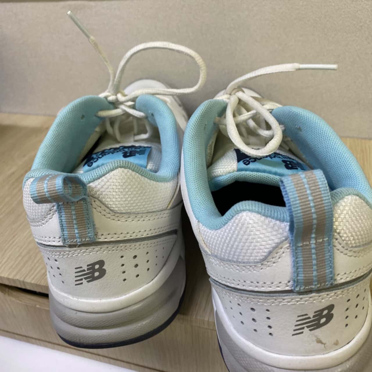 New Balance White and Blue Sneakers