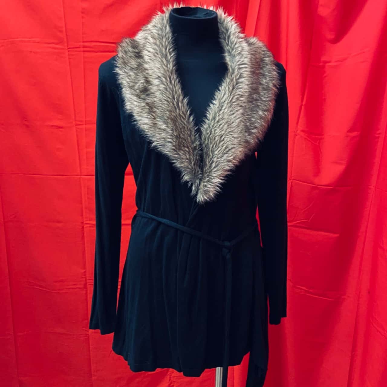 Caroline Morgan Womens Black Knitted Jacket With Faux Collar