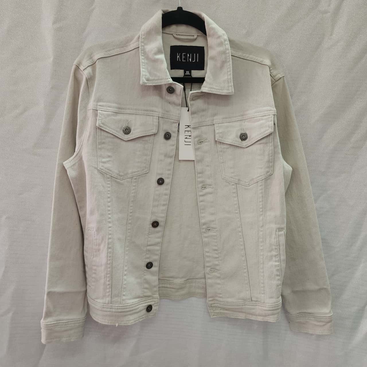 BNWT KENJI Mens Size XS Denim Jacket Beige / White (s)