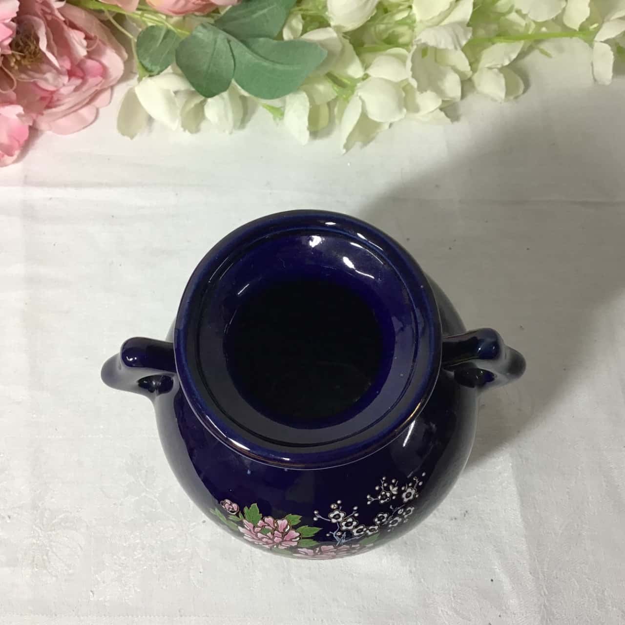 Cobalt Blue / Oriental Flower Pattern Ceramic Urn Vase(s)