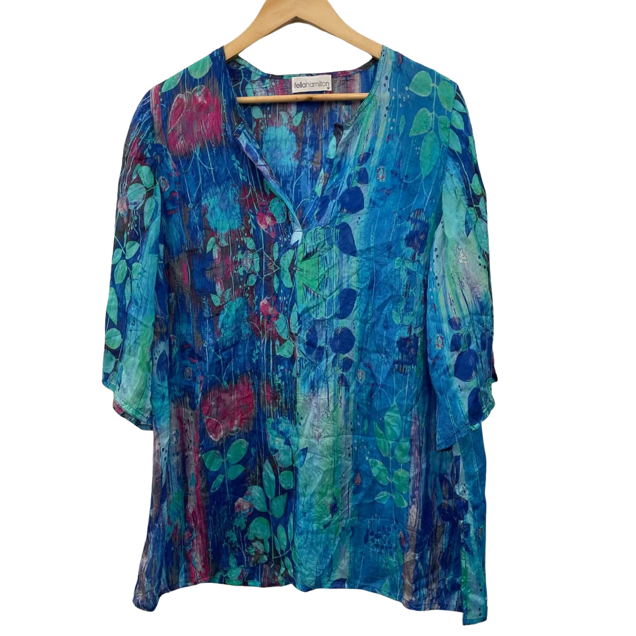 Fella Hamilton Womens Size M 3/4 Sleeve Top Blue / Green / Pink (s)