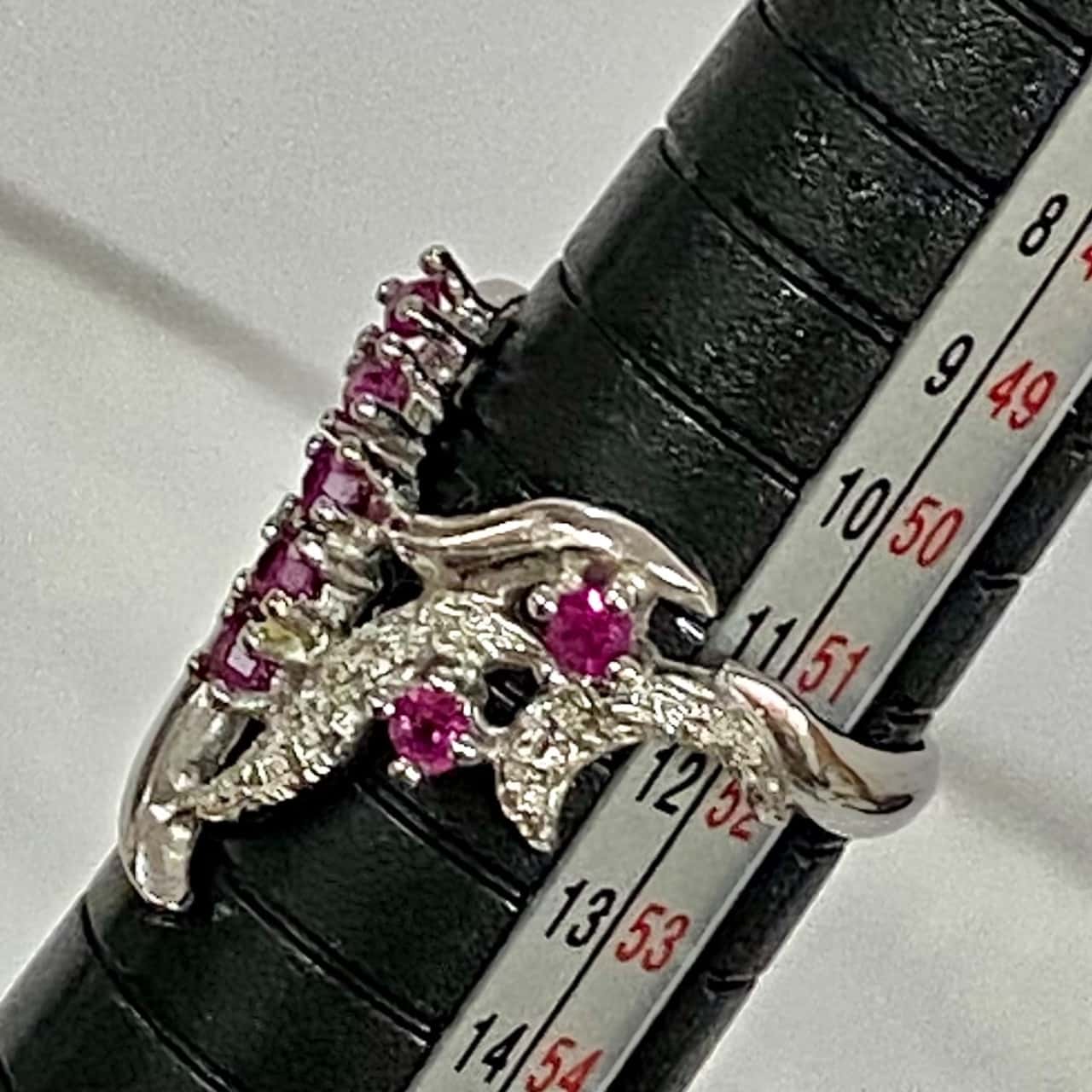 Silver Dress Ring with Magenta Stones Very Modern Design (s)