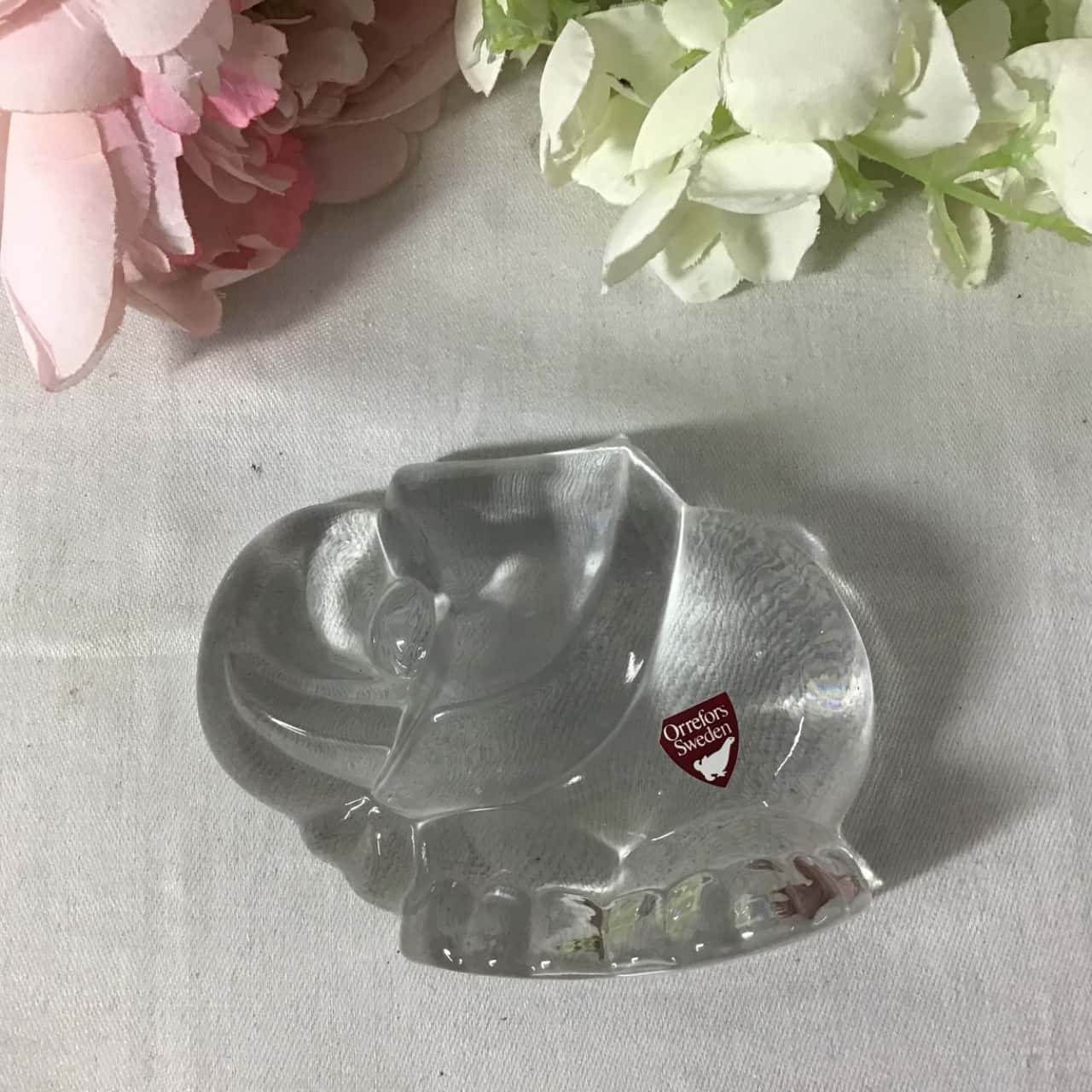 Vintage Orrefors Sweden Crystal Glass Elephant Paperweight Figurine