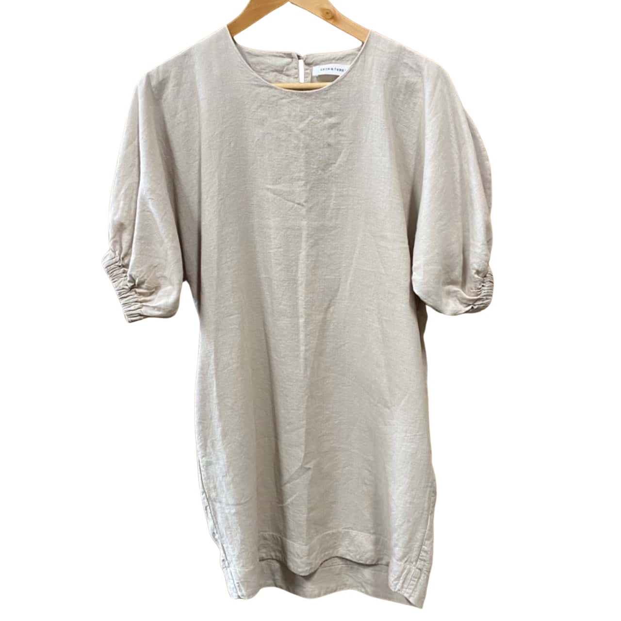 Skin & Threads Beige Balloon-Sleeve Linen Dress Size 0(s)