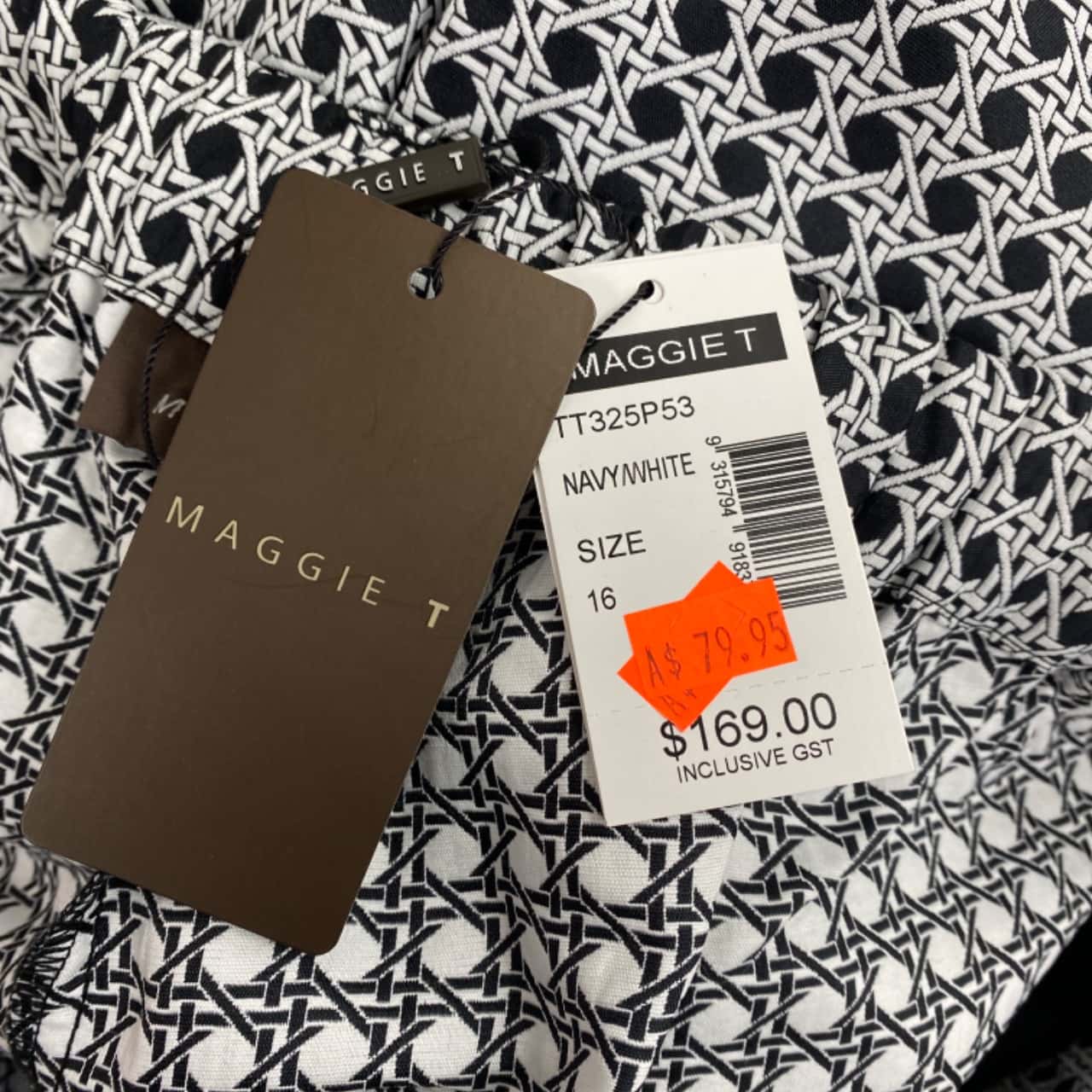 Maggie T Womens Size 16 Wide Leg Black / Pattern / White